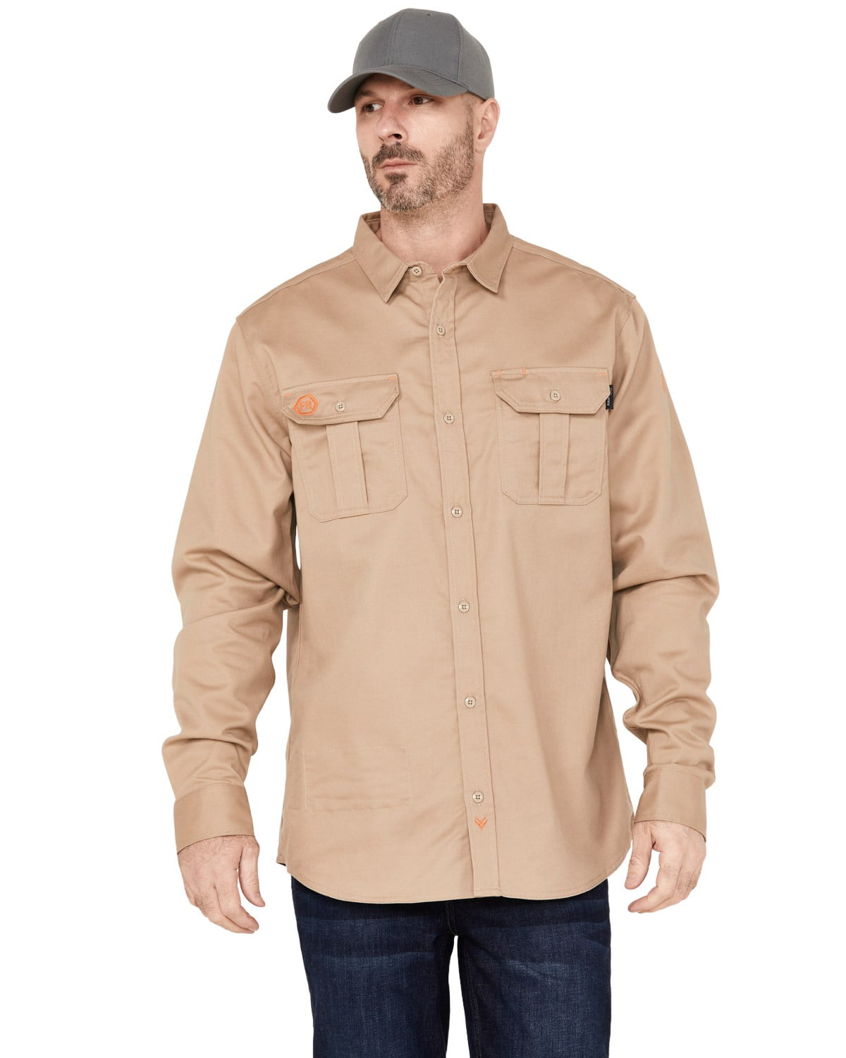 Hawx Men's Fr Solid Long Sleeve Button Down Woven Work Shirt Big And ...