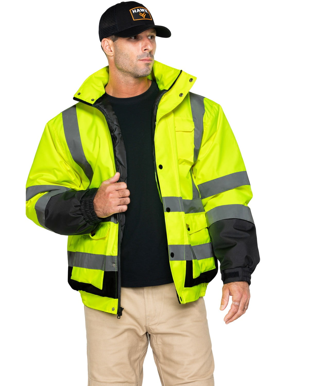 Hawx Men's High-Visibility Bomber Work Jacket Big - HHV02X-YLW 3X ...