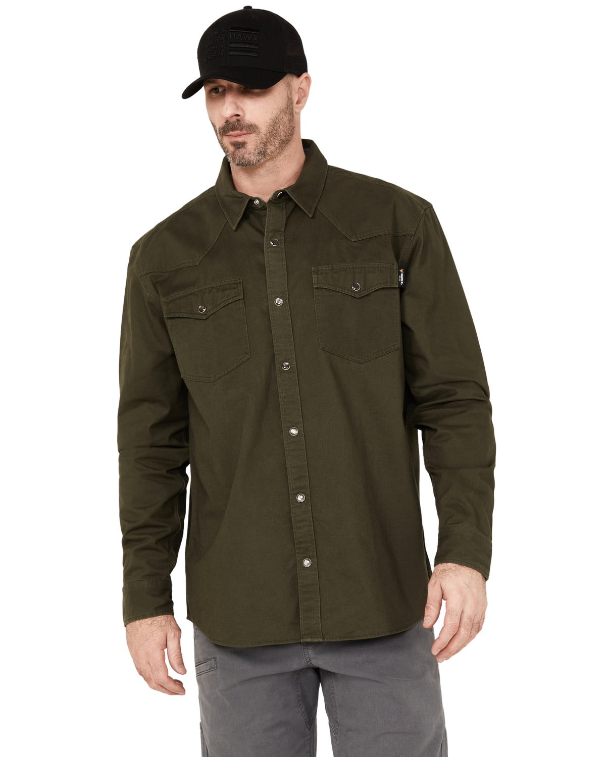 Hawx Work Gear Men's Long Sleeve Snap Work Shirt - HF18W4-OLV - Walmart.com