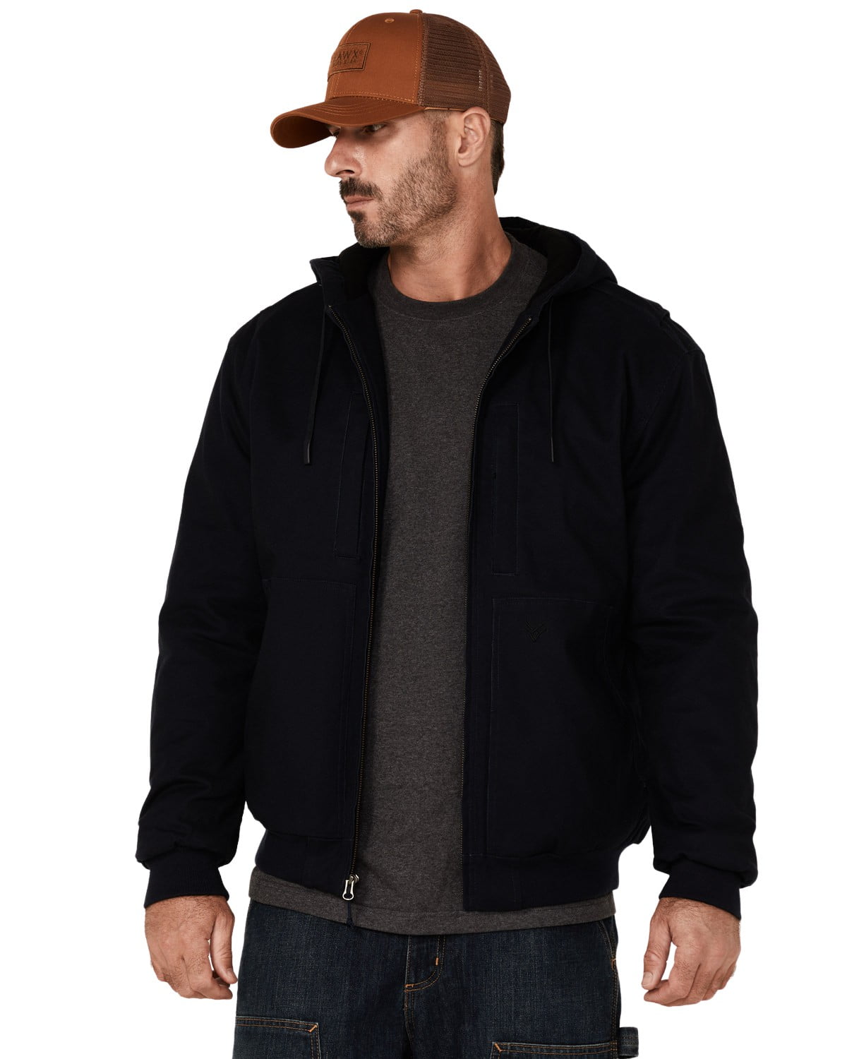 Hawx Men's Navy Pro Insulated Hooded Zip-Front Bomber Work Jacket ...