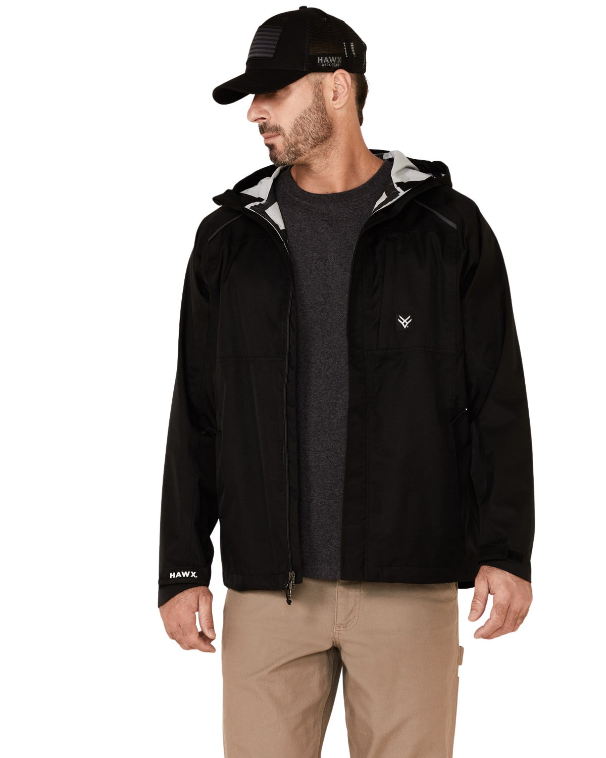 Hawx Men's Pro Elements Zip-Front Hooded Poly-Shell Work Jacket Black ...