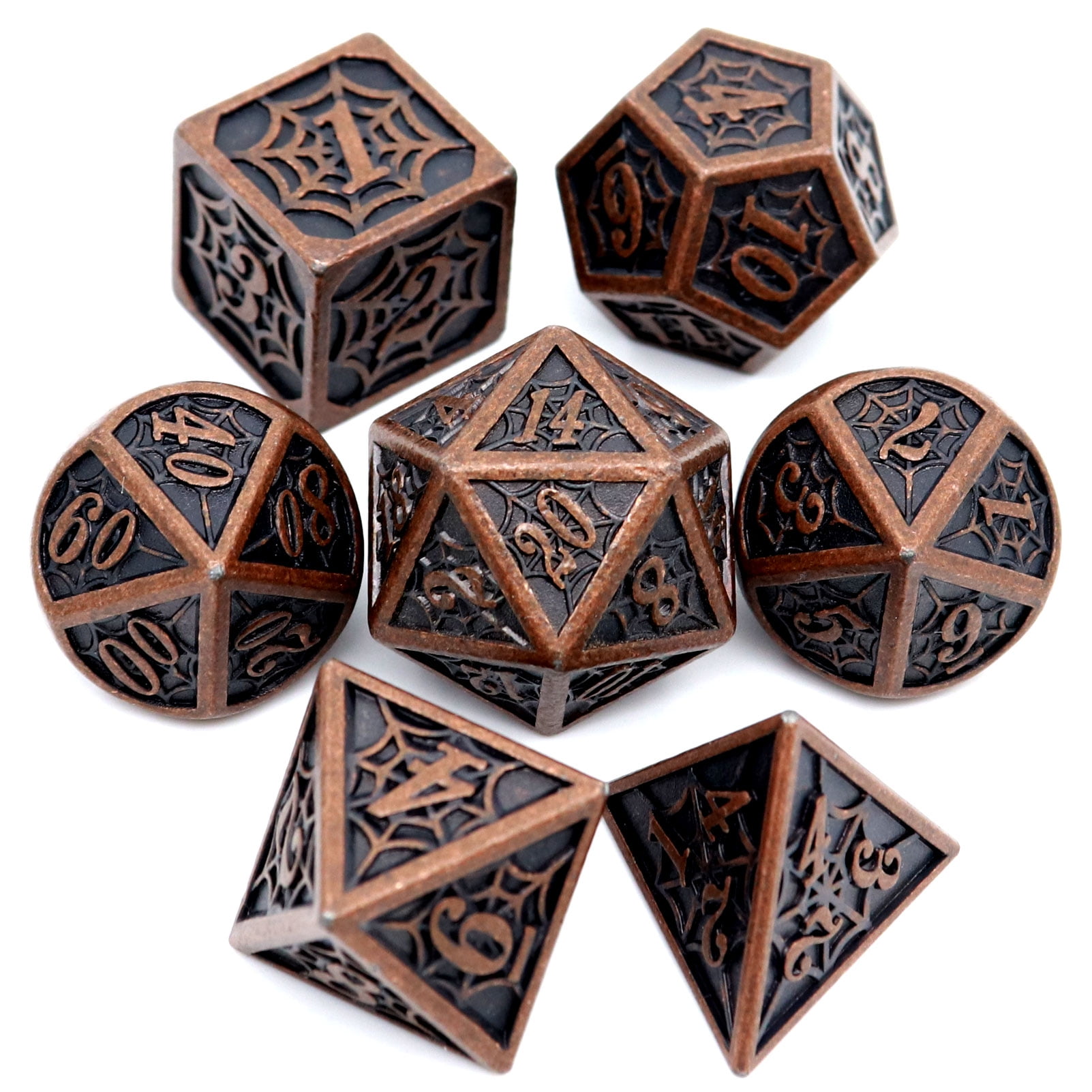 Haxtec Antique Copper Metal DND Dice Set D&D Dice With Leather Dice Bag ...