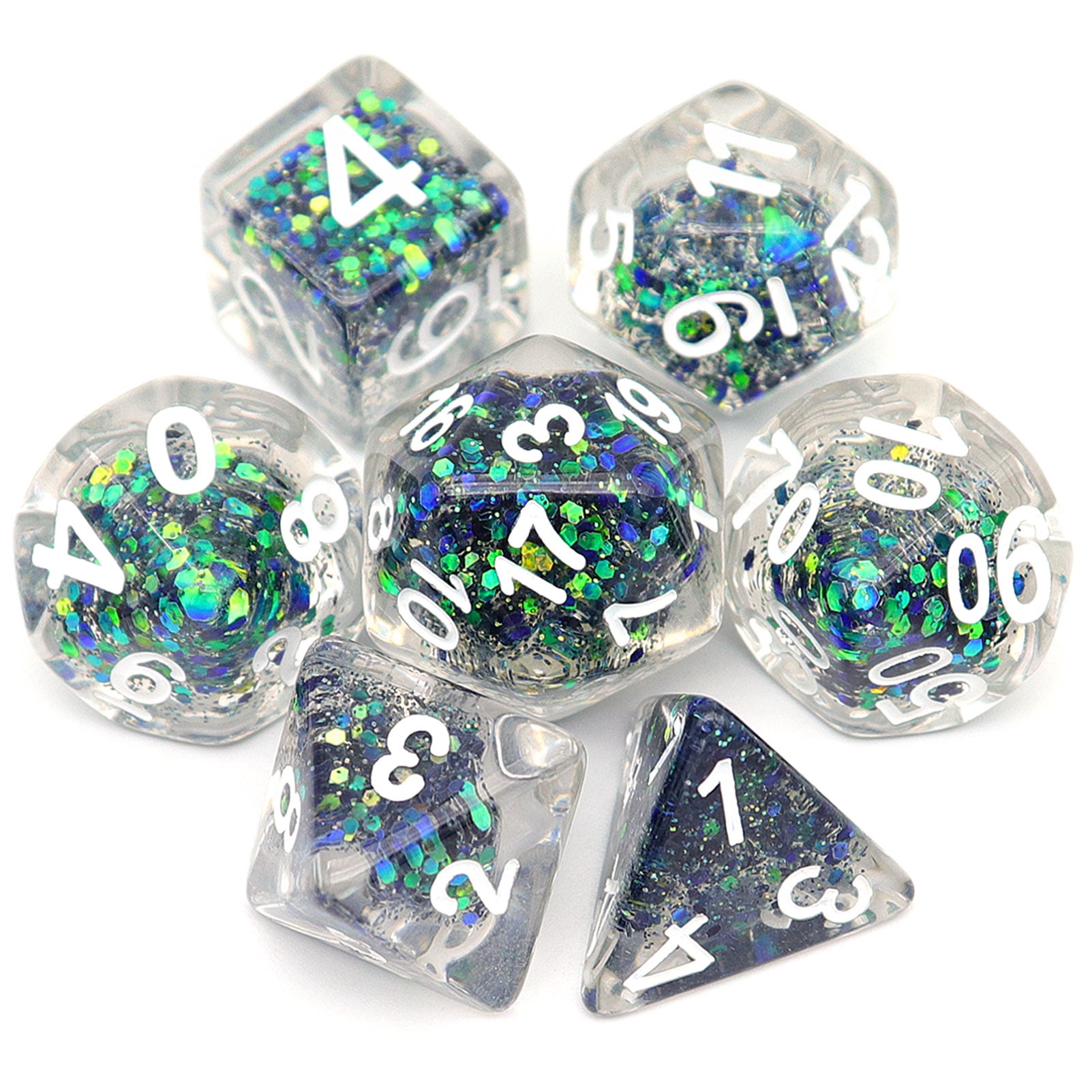 Haxtec Blue Green Glitter DND Dice Set, Polyhedral Dice for Dungeons ...