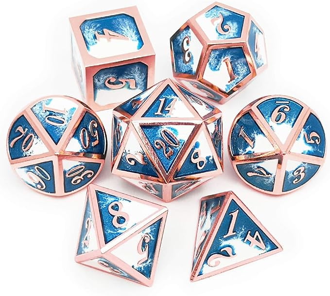 Haxtec Metal DND Dice Set Copper Blue White D&D Dice with Leather Dice ...