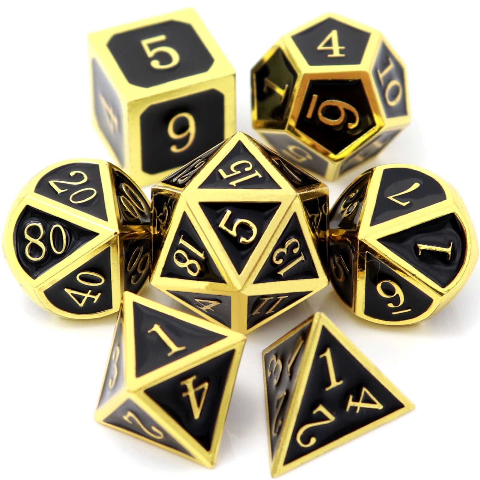 Haxtec Metal DND Dice Set for D&D with Gold Black Polyhedral Dice and ...
