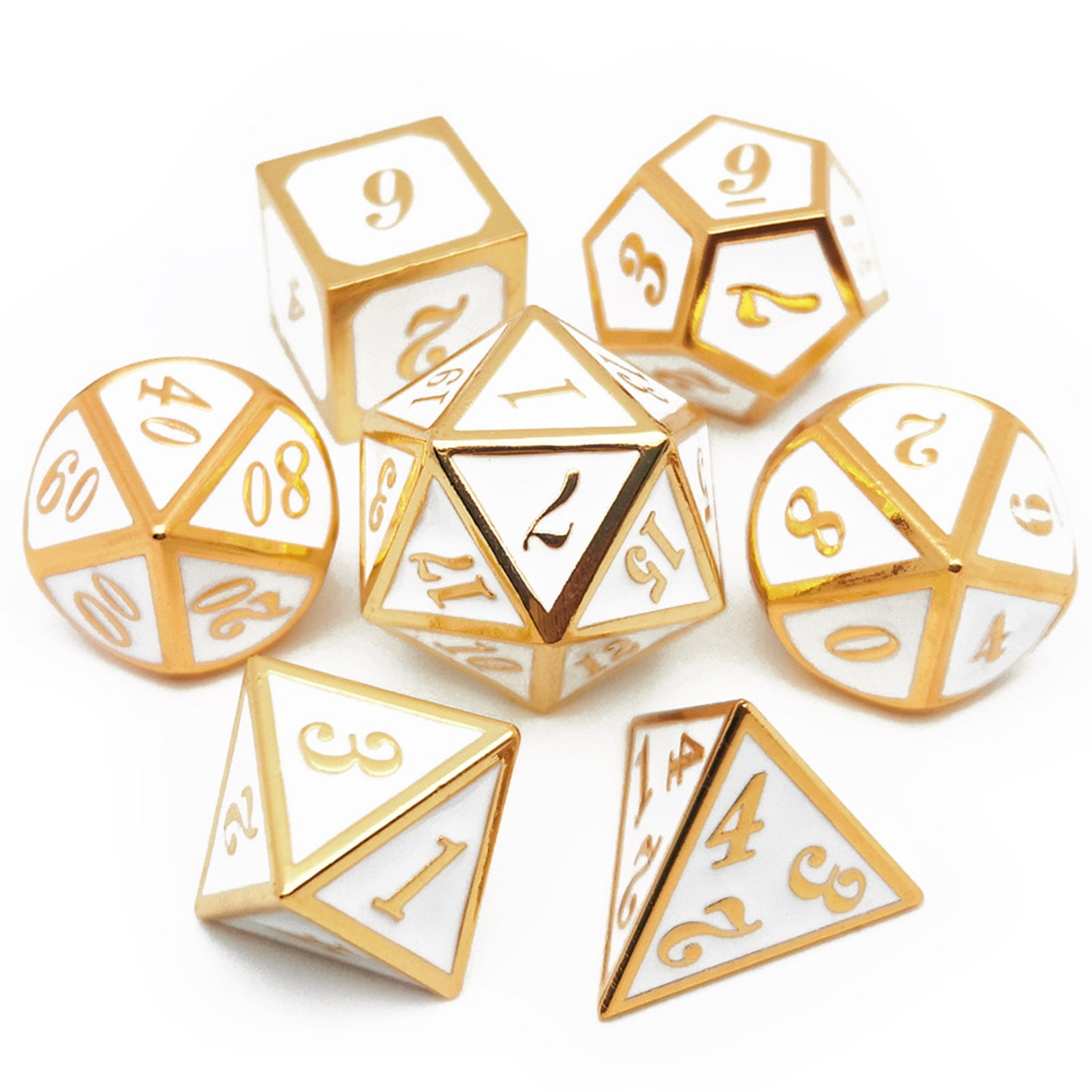 Haxtec Metal DND Dice Set Gold White Polyhedral Dice for Dungeons and ...