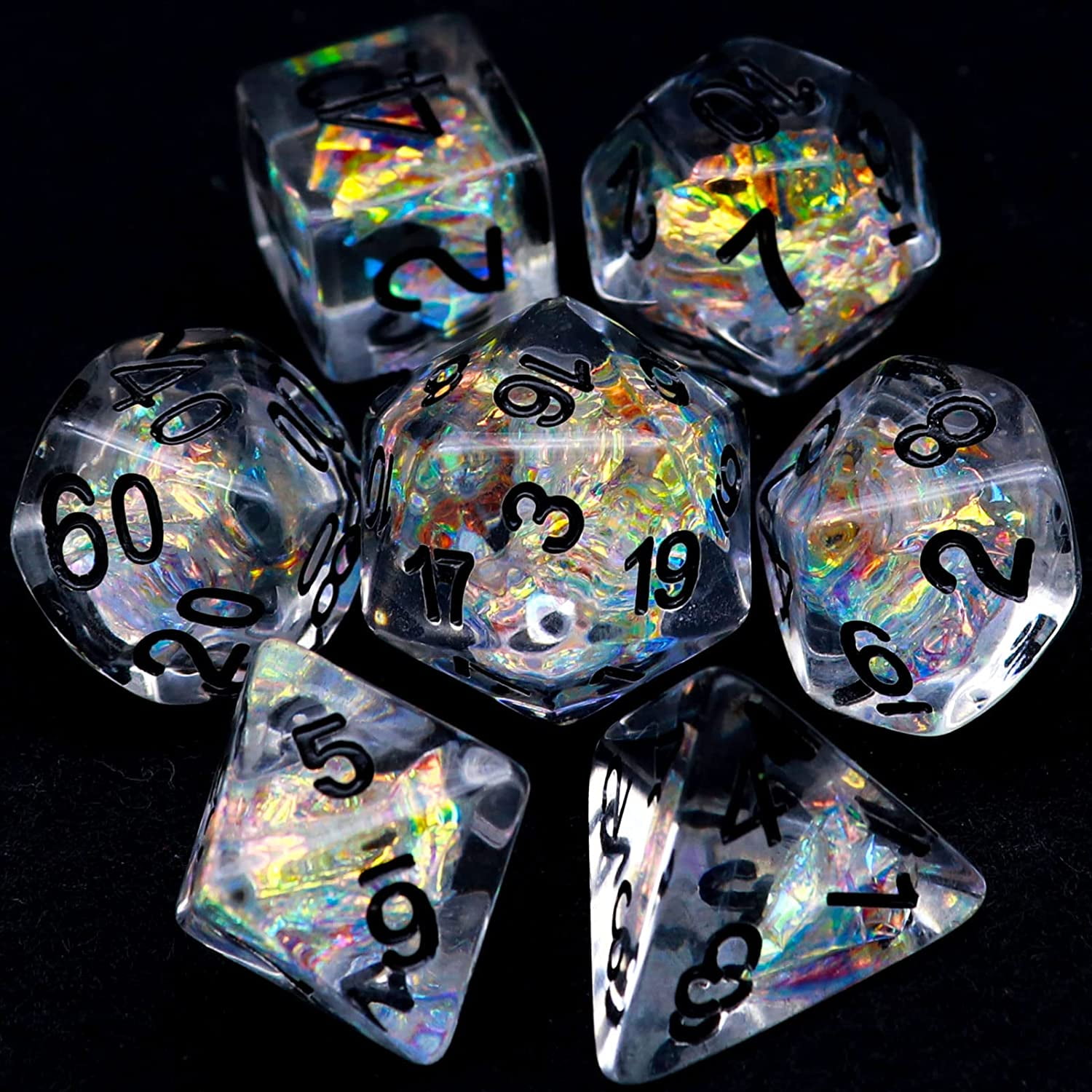 Haxtec Iridescent DND Polyhedral Dice with Velvet Bag Set, 7 Count ...