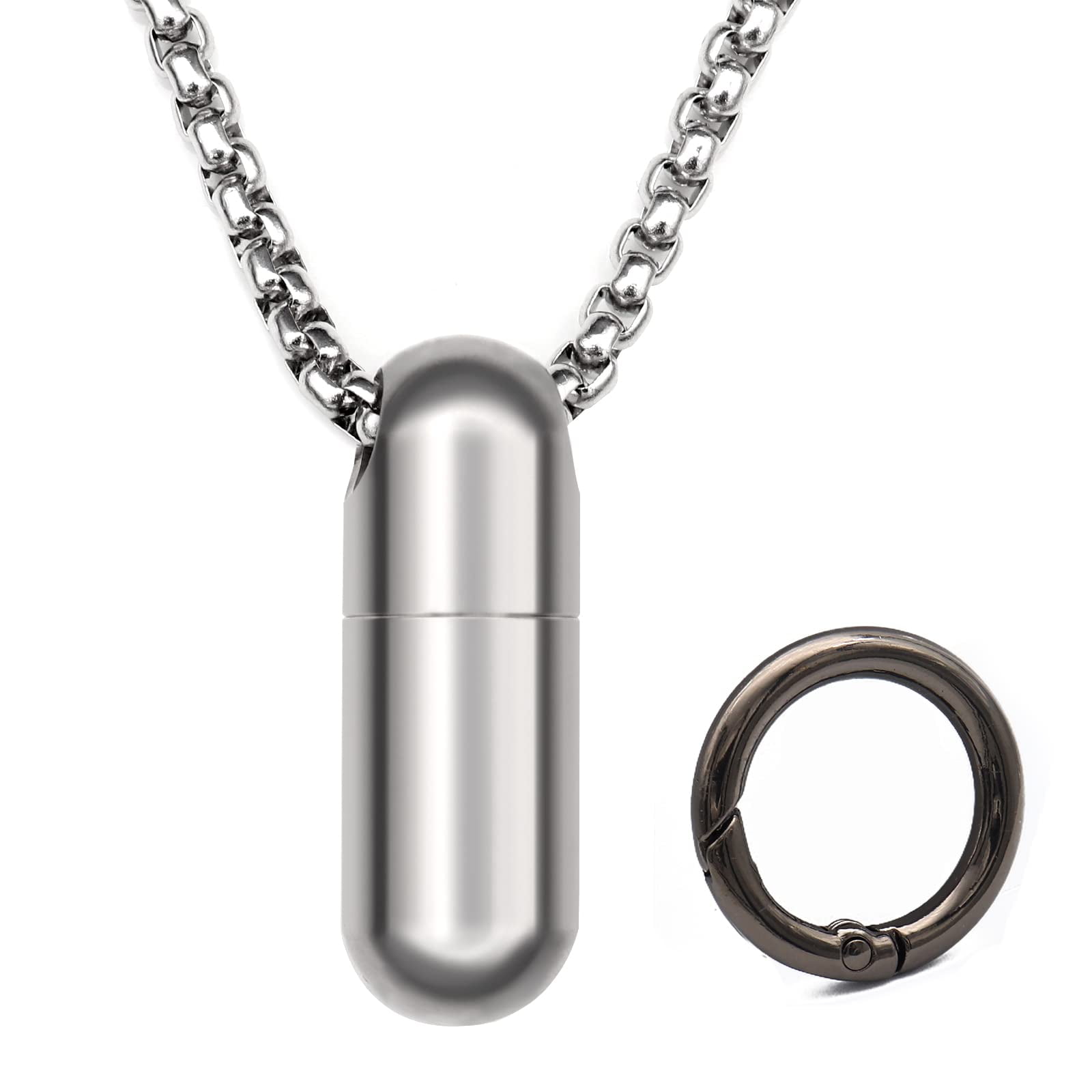 Haxtec Small Pill Box Necklace Titanium Mini Pill Case W/ 24" Rolo ...