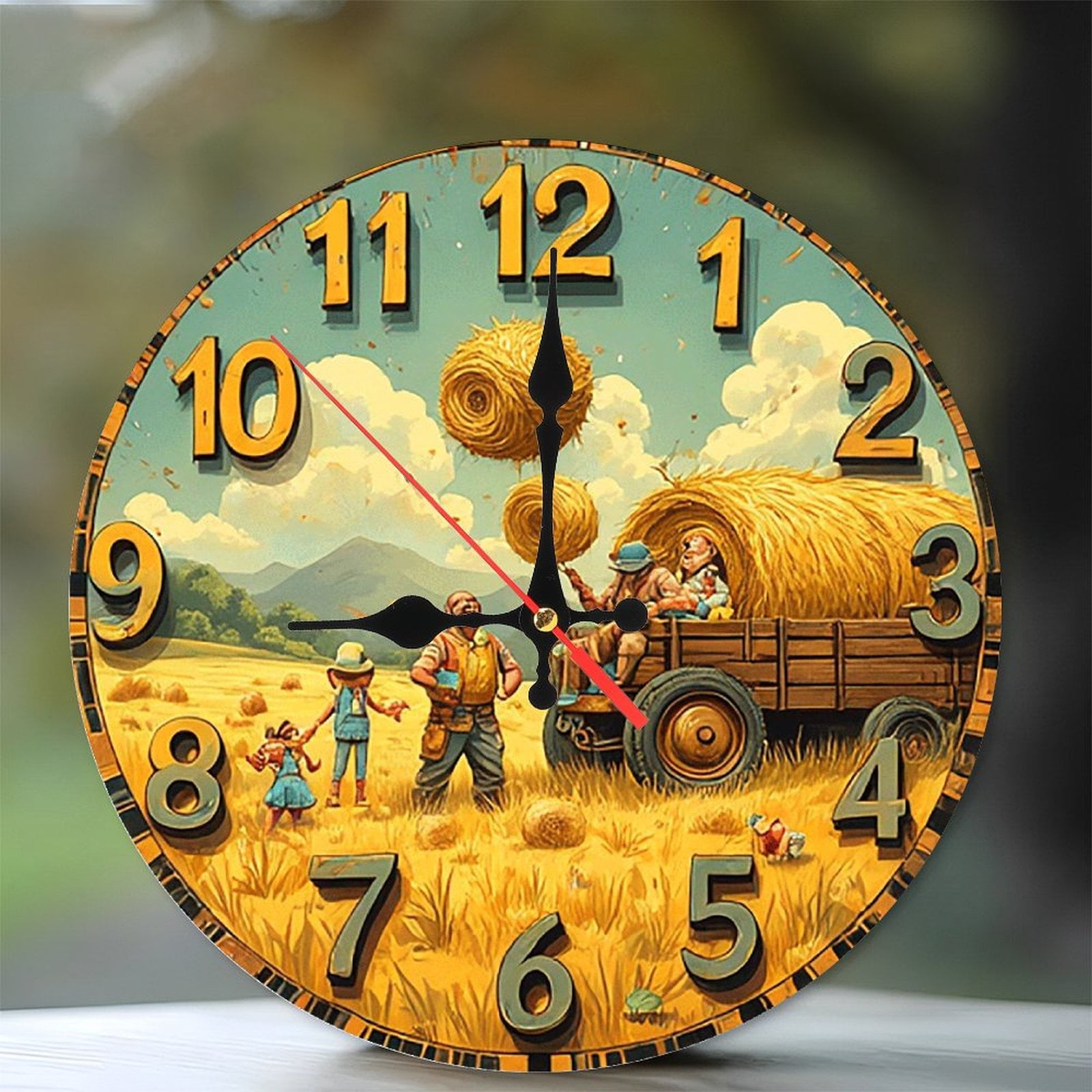 Hay Bales Farm Clock Wall Decor Rustic Style 10-Inch Silent Wooden Wall ...