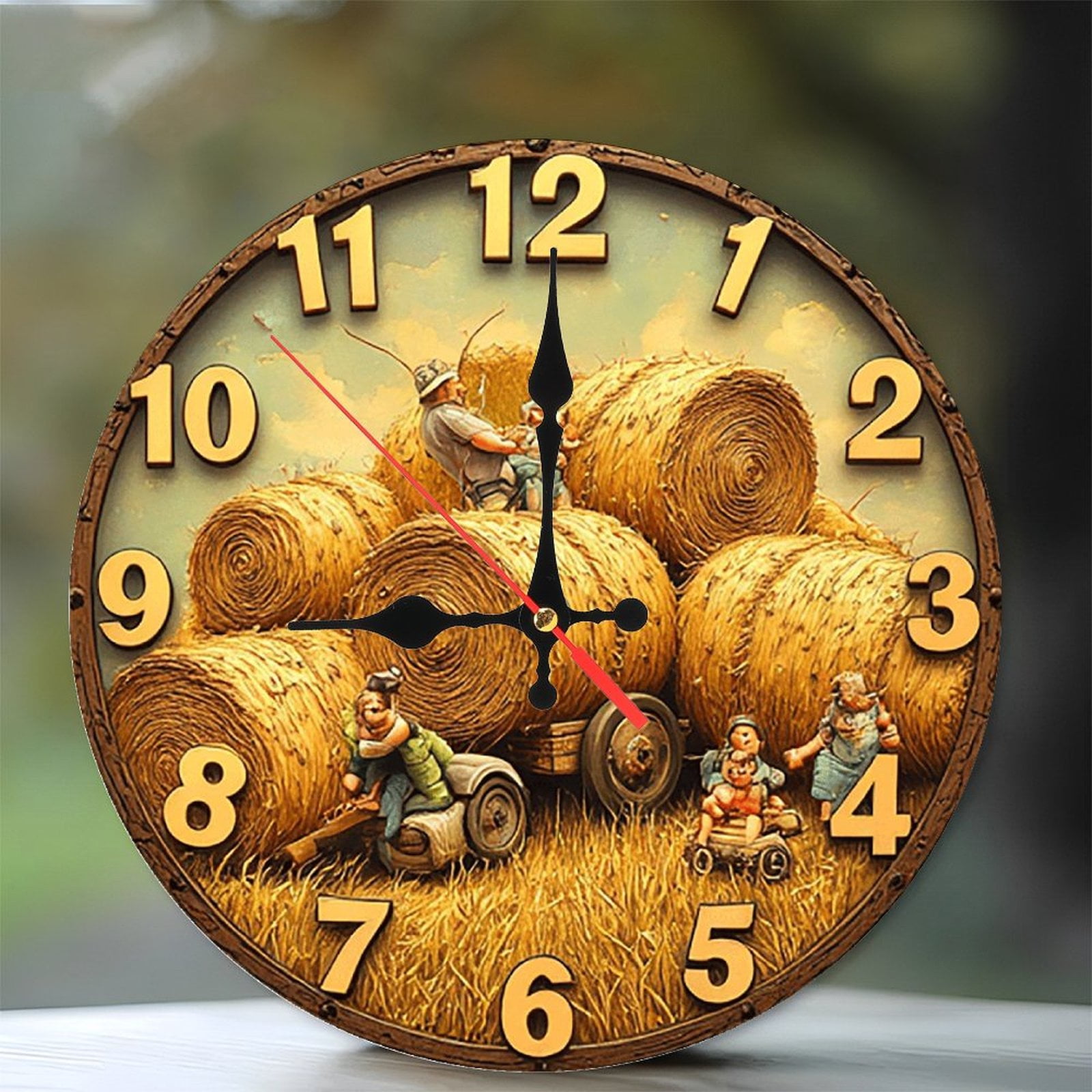 Hay Bales Farm Scene Wall Clock Rustic Farmhouse Decor 10-Inch Silent ...
