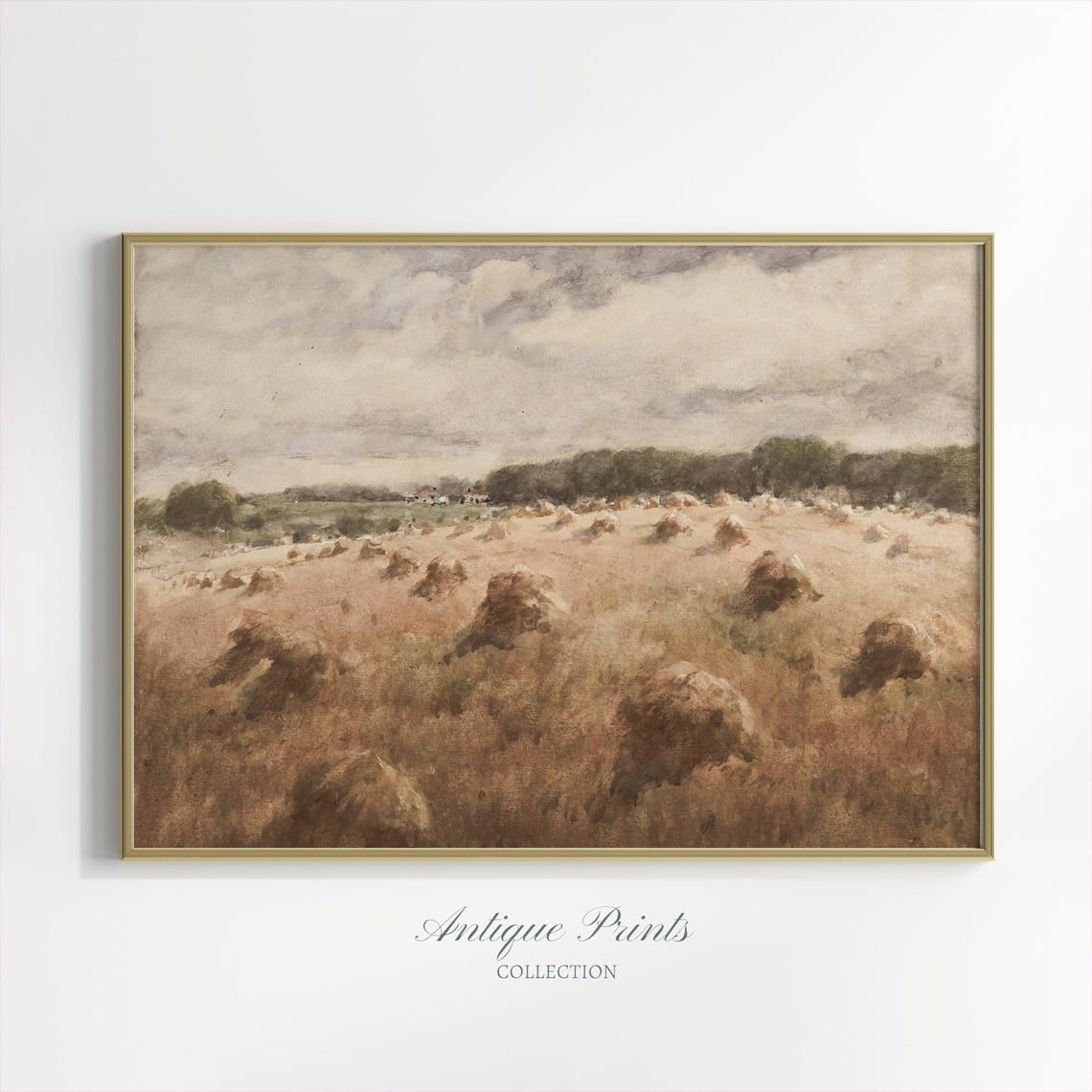 Hay Bales Vintage, Antique Country Landscape Print, Moody Rustic ...