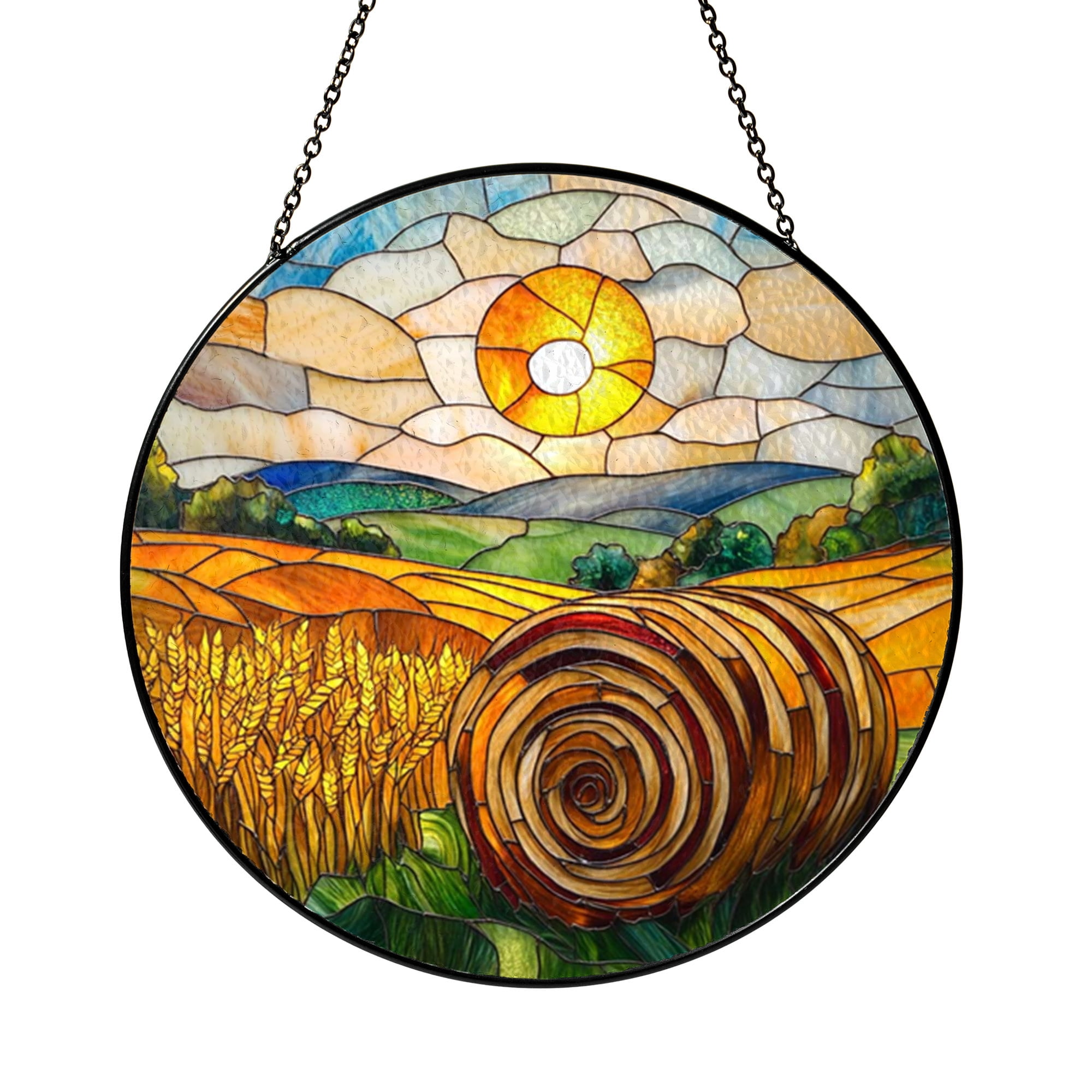 Hay Bales and Wheat Field Stained Glass Suncatcher – Rustic Window ...