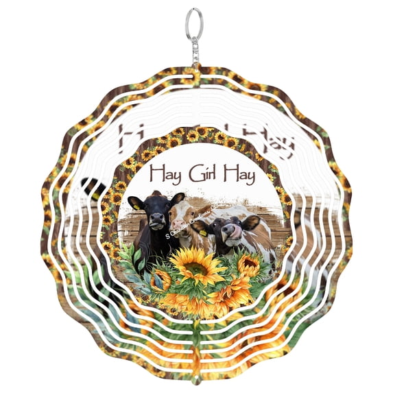 Hay Girl Hay Cow And Sunflower 3D Wind Spinner, Funny Farm Animal ...