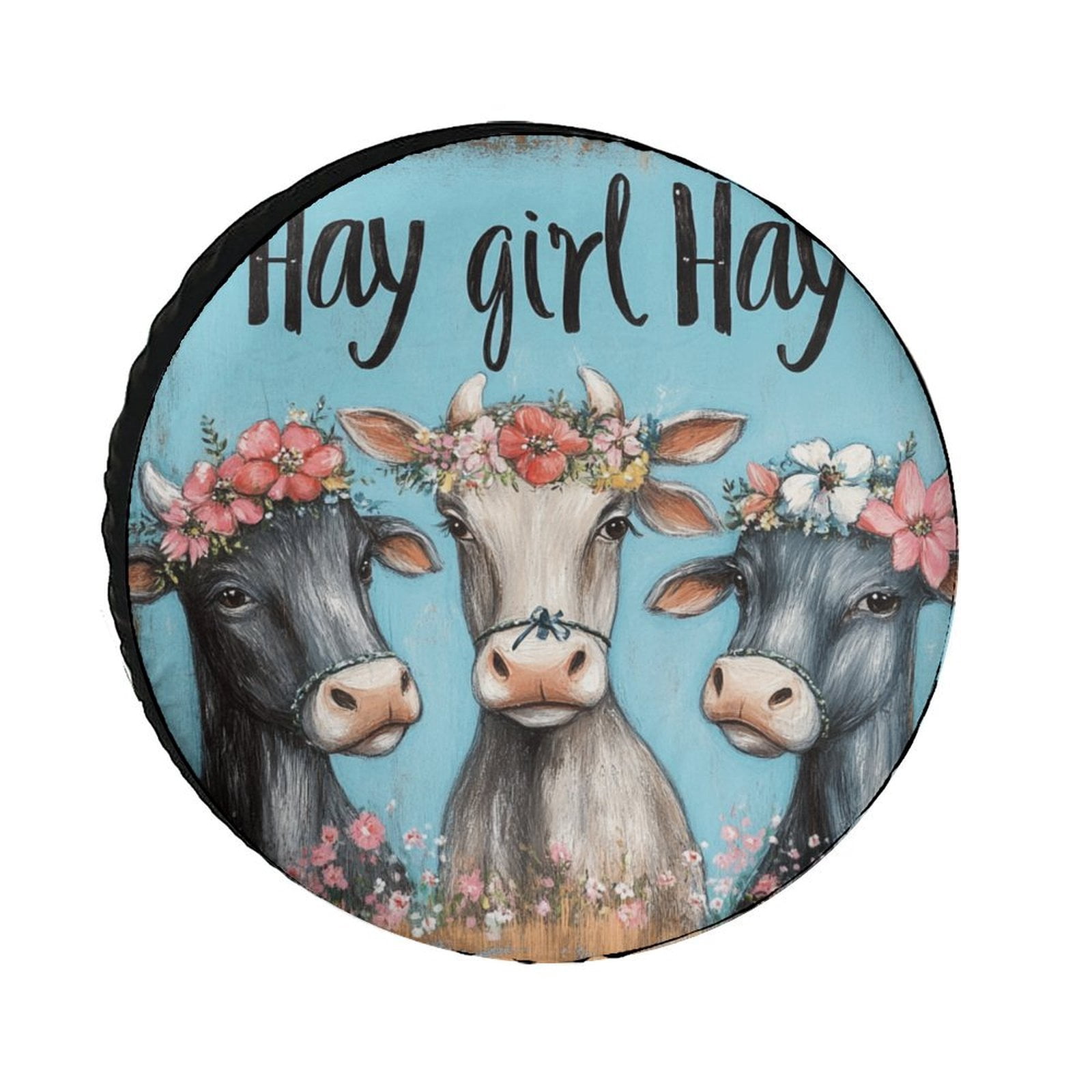 Hay Girl Hay Cow Camper Spare Tire Cover Farm Animal Wheel Protectors ...