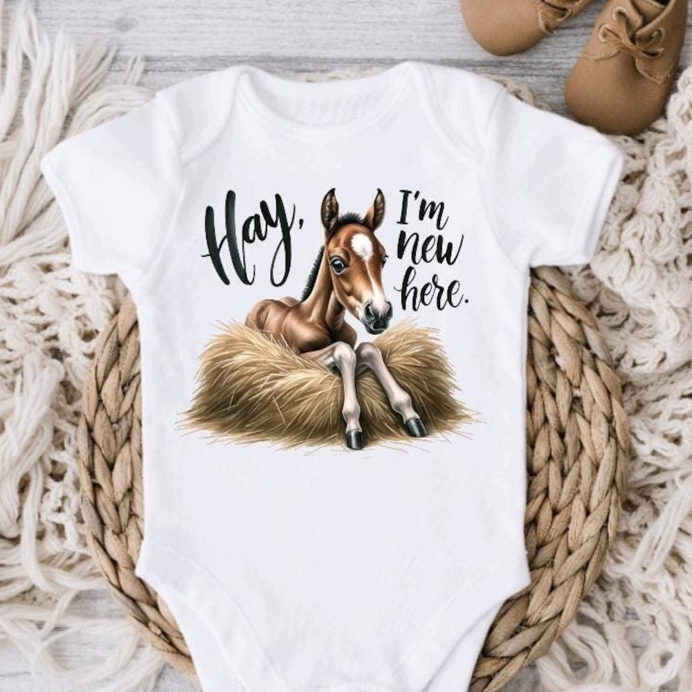 Hay I'M New Here Colt Baby Bodysuit, Newborn Birth Announcement, Baby ...