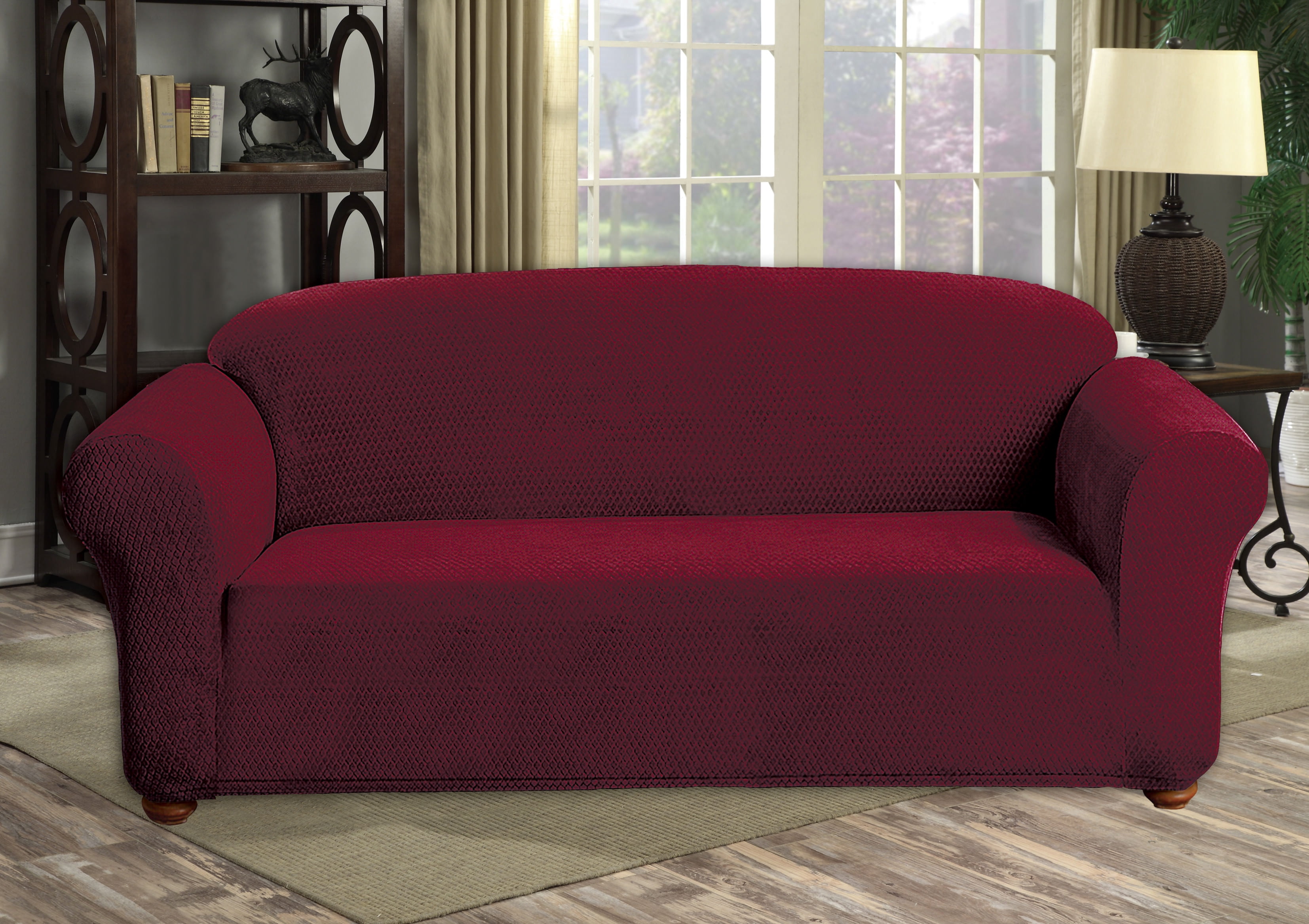 Hayden Diamond Velvet Sofa Cover in Merlot - Walmart.com