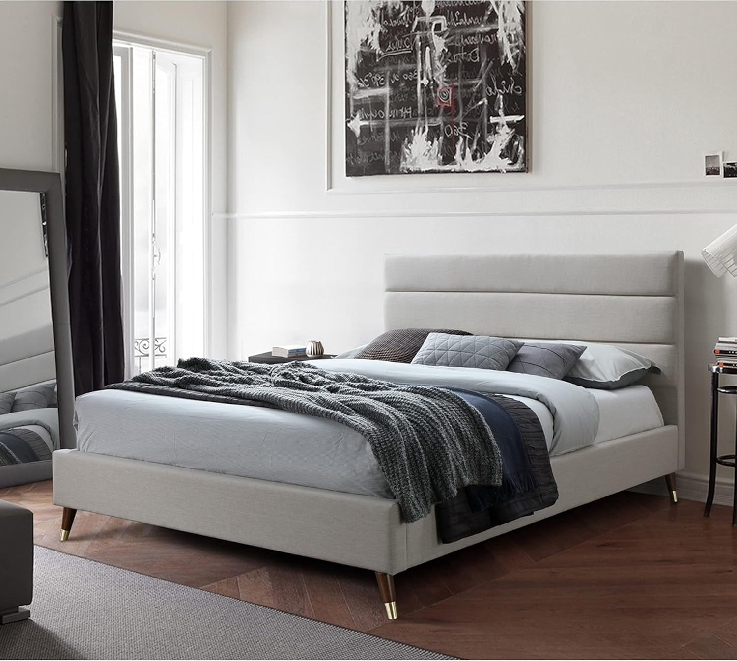 Hayden Mid Century Modern Upholstered Platform Bed Frame with ...