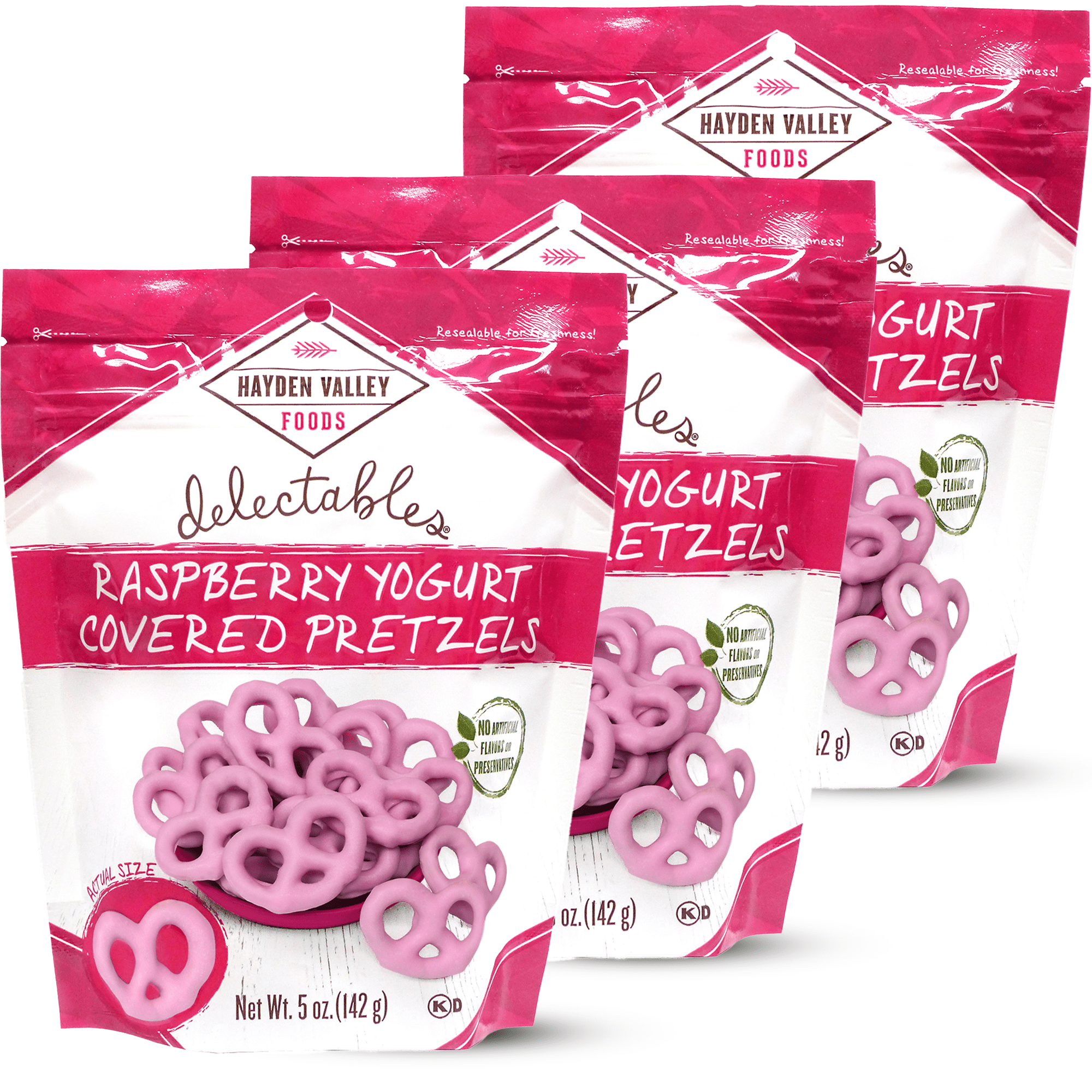 Hayden Valley Foods Raspberry Yogurt Covered Pretzels - 5oz Resealable Bags (Pack of 3 ...