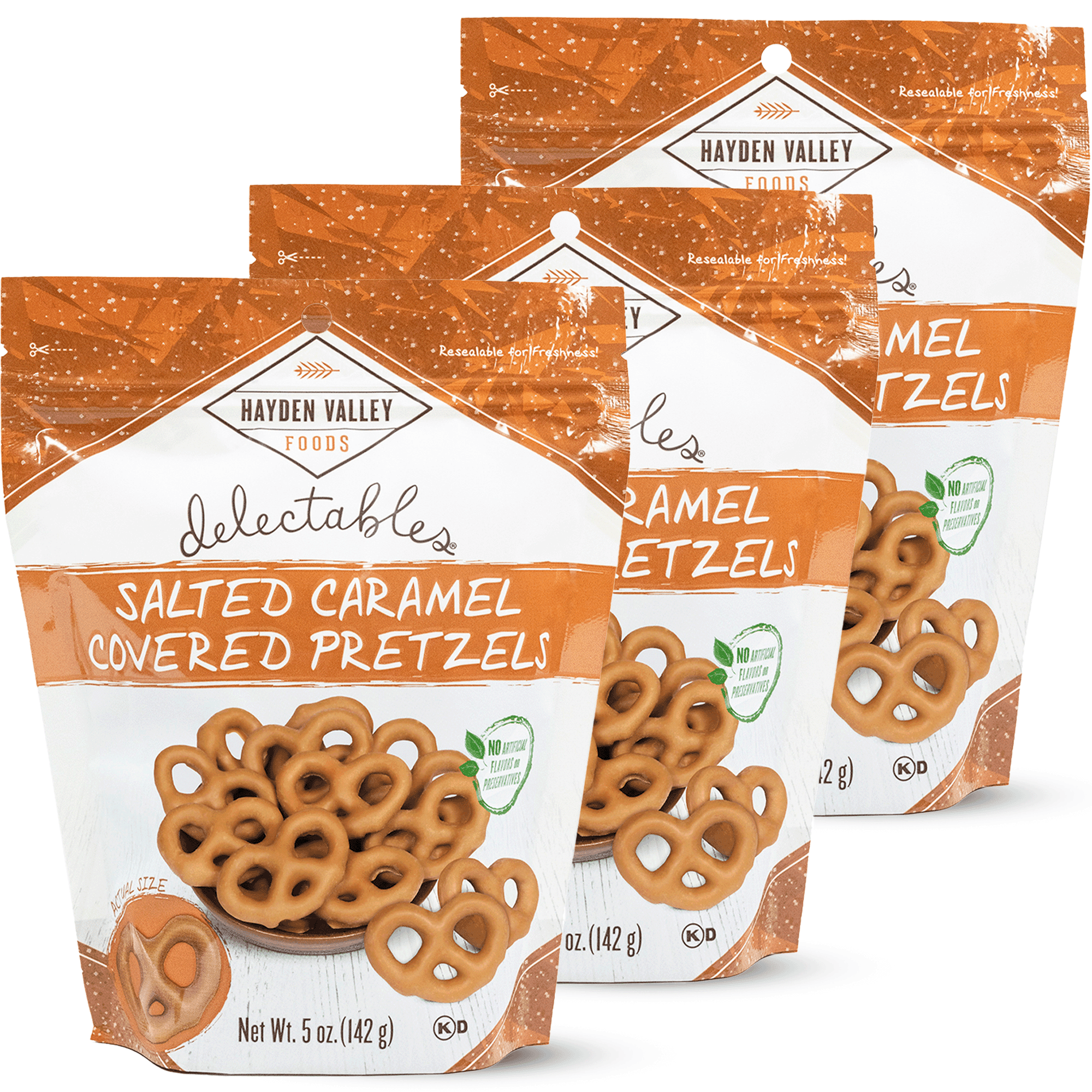 Hayden Valley Foods Salted Caramel Covered Pretzels - 5oz Resealable Bags (Pack of 3) - Gourmet ...