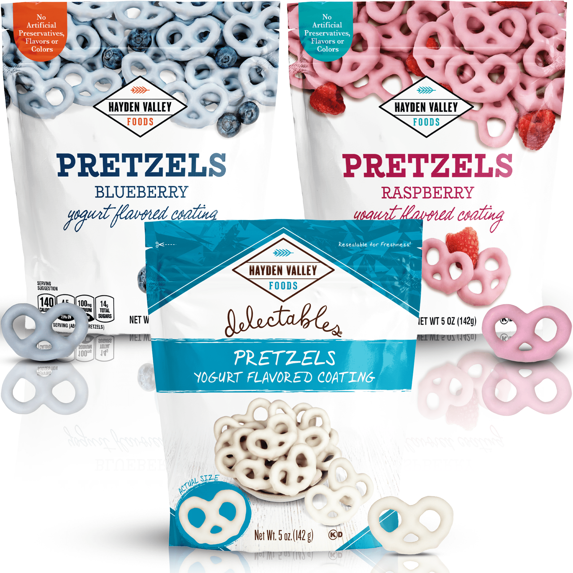 Hayden Valley Yogurt-Covered Pretzel Variety Pack - Raspberry, Blueberry, Vanilla - 5oz (Pack of ...