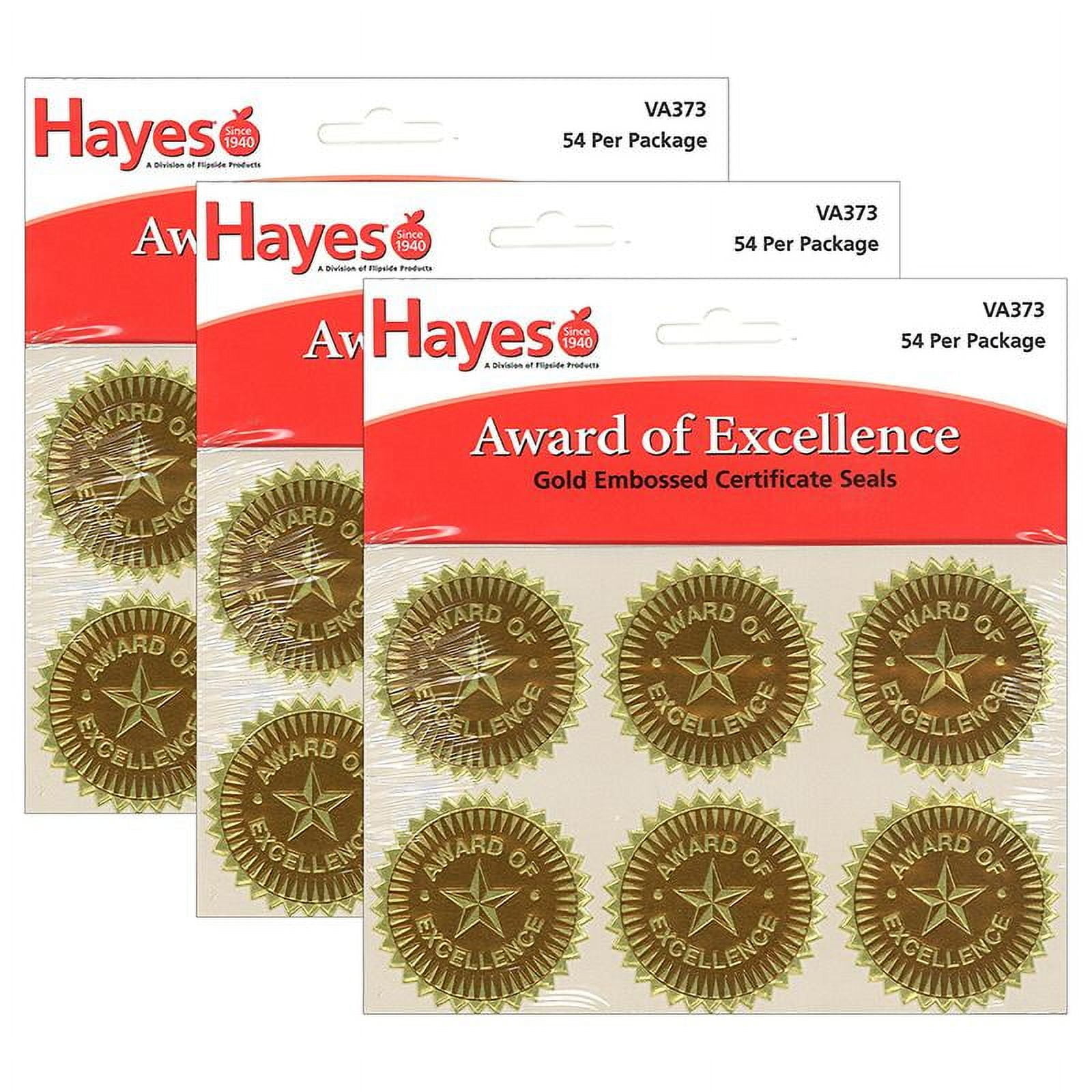 Hayes Publishing Gold Foil Embossed, Award of Excellence, Certificate ...