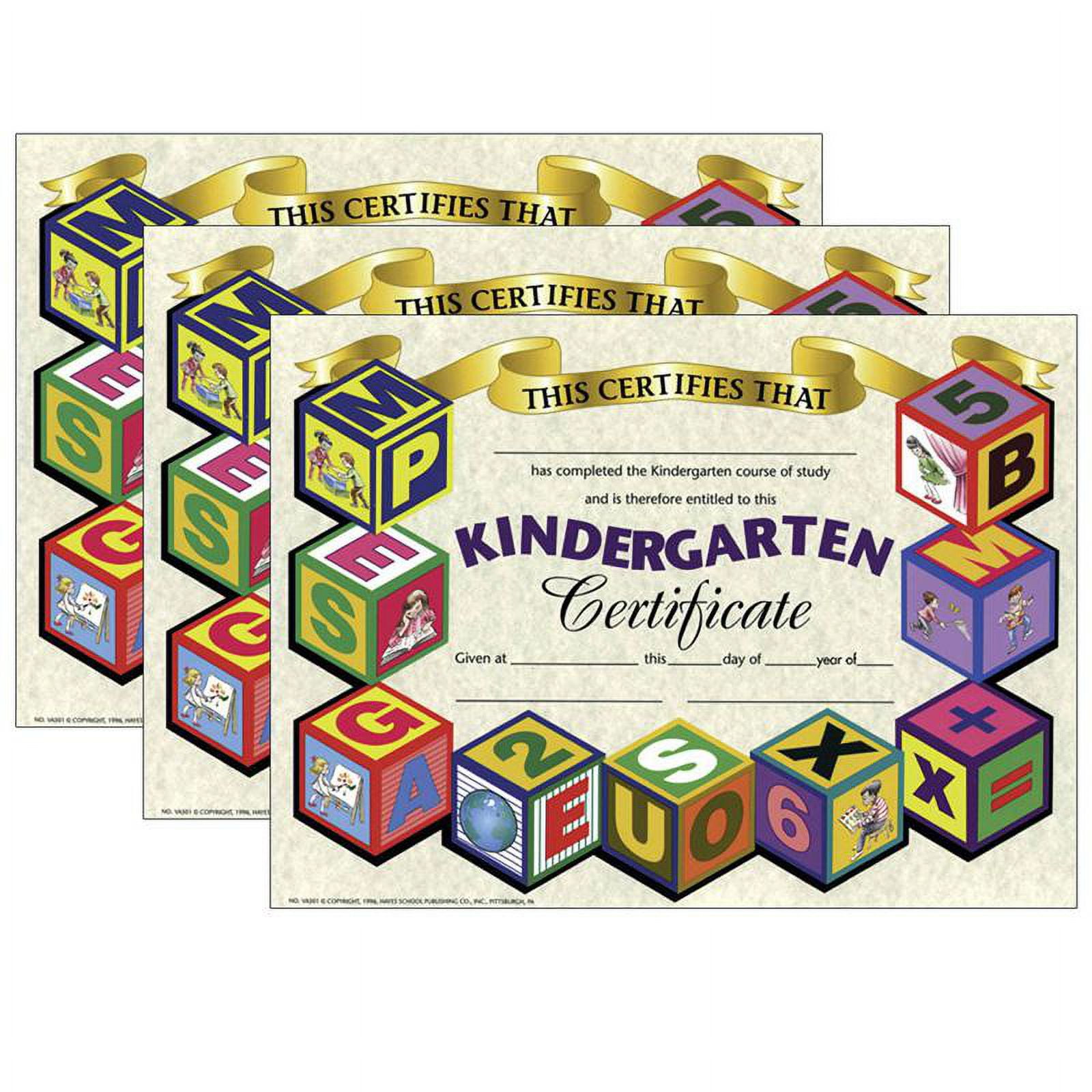 Hayes Publishing Kindergarten Certificate, 8.5" x 11", 30 Per Pack, 3 Packs - Walmart.com