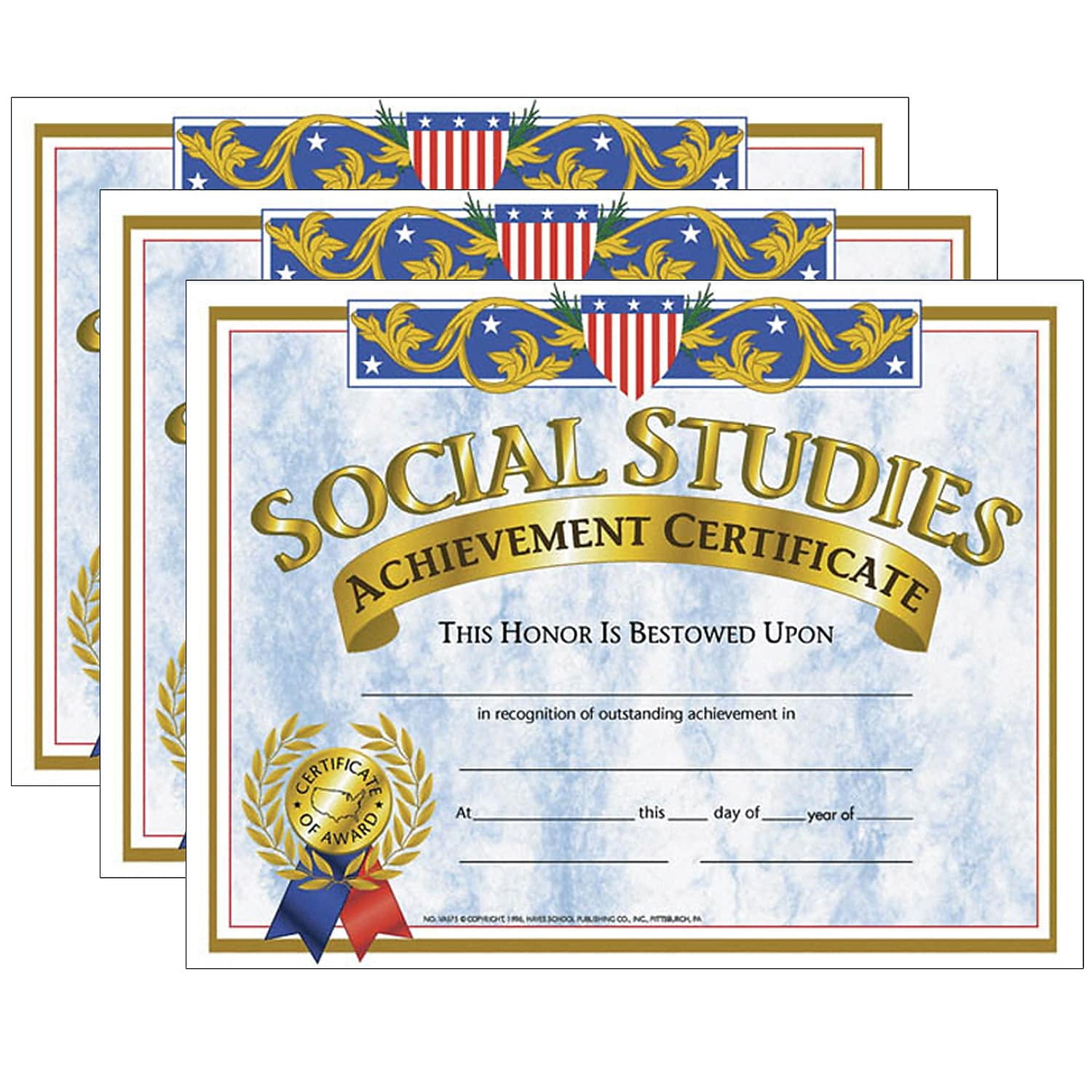 Hayes Publishing Social Studies Achievement Certificate, 30 Per Pack, 3 ...