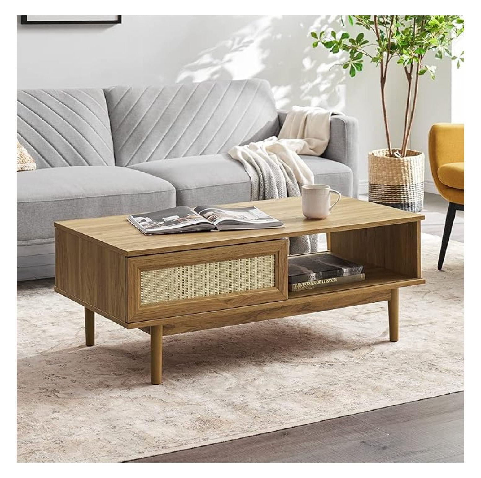 Haylee Coffee Table, Modern Boho Farmhouse Natural Rattan Living Room ...