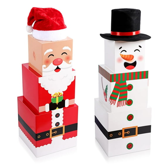 Haysandy 2 Set Snowman and Santa Christmas Box Xmas Decorative Stacking ...