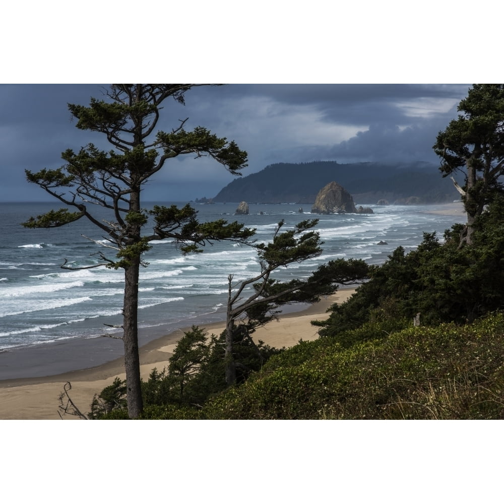 Haystack Rock and Tillamook head are visible from US Highway 101 ...