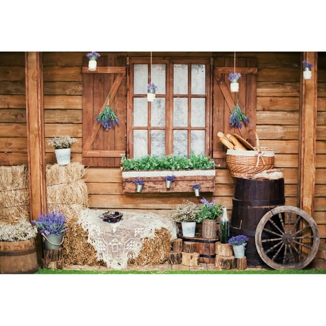 Haystacks Rustic Barn Plank Backdrop Western Cowboy Theme Party Lights ...
