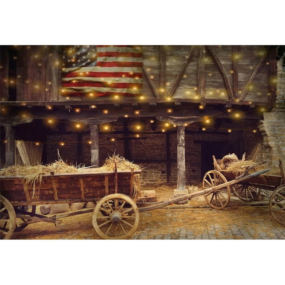 Haystacks Rustic Barn Plank Backdrop Western Cowboy Theme Party Lights ...