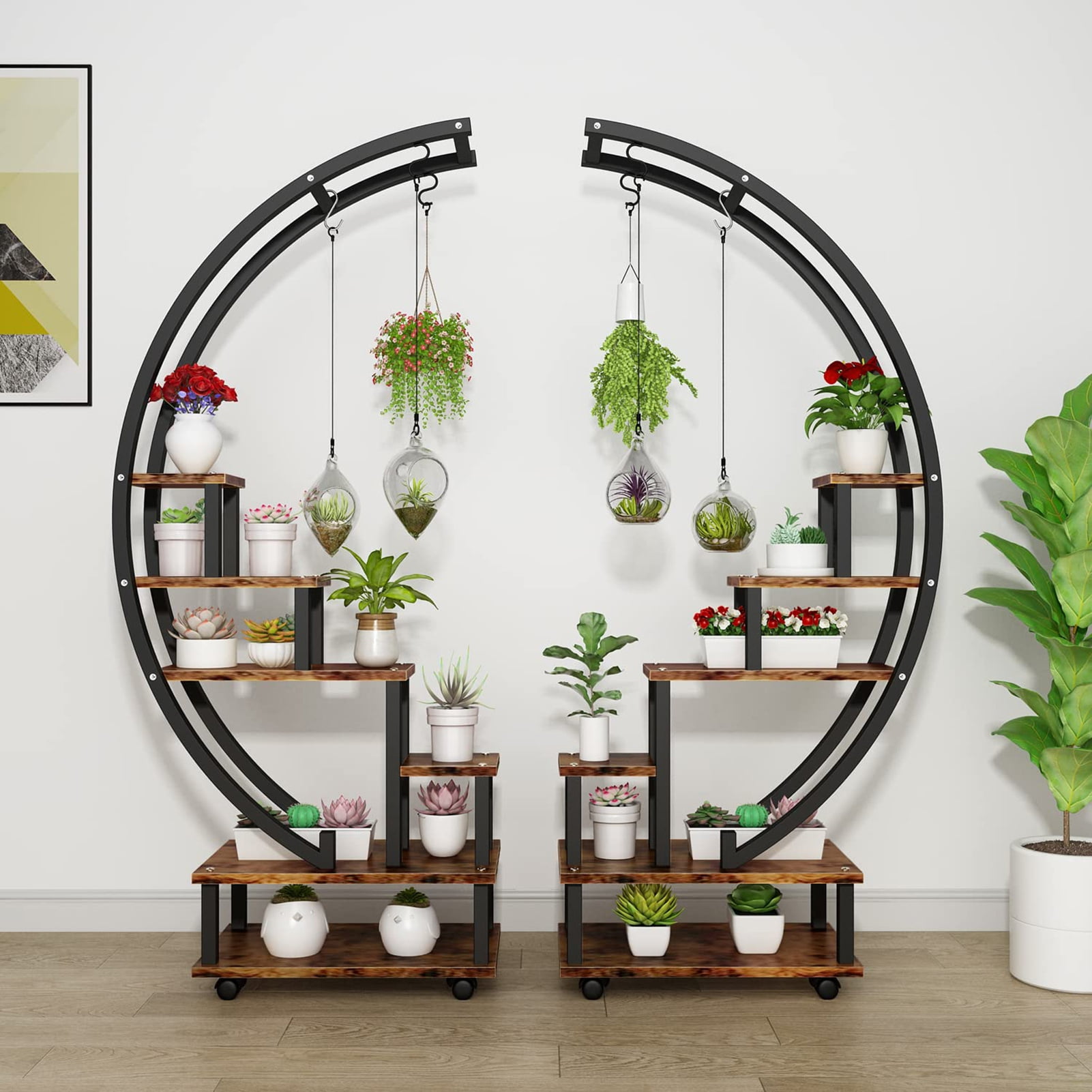 Haysvty Round Space-saving Plant Holder with Detachable Wheels Hooks 5 ...