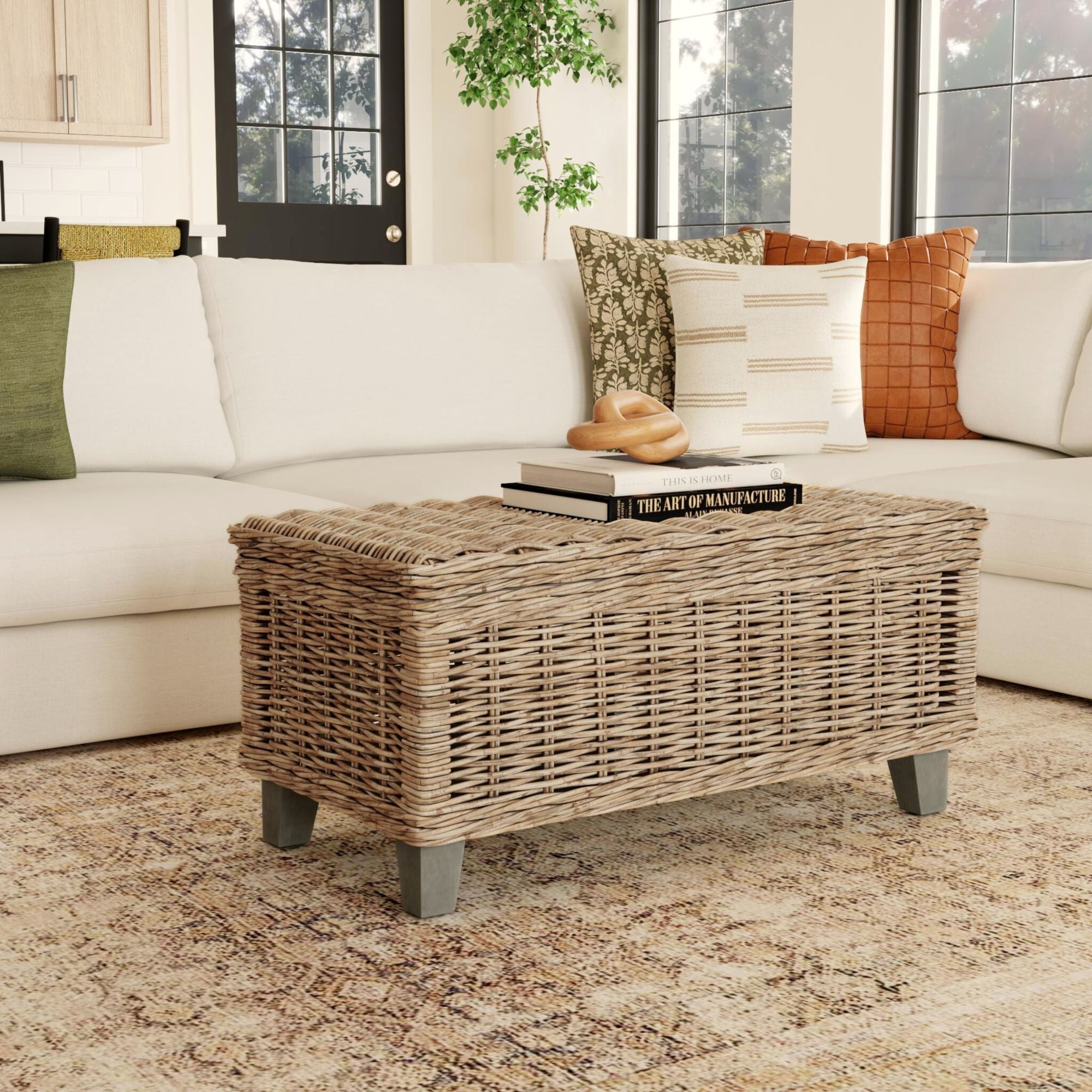 East at Main Hayward Handwoven Rattan Storage Coffee Table, Brown ...