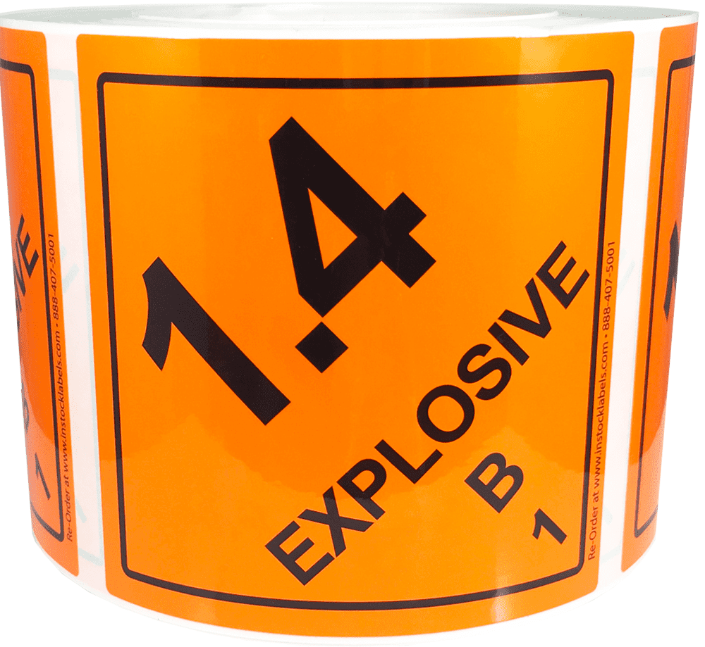 Hazard Class 1 D.O.T. Explosives 1.4 B Hazmat Labels Laminated 4x4 Inch ...