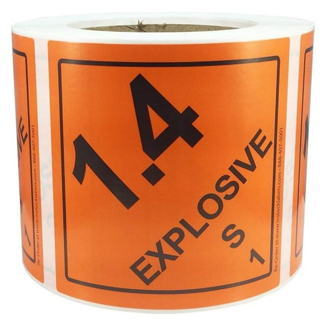 Hazard Class 1 D.O.T. Explosives 1.4S Hazmat Labels 4x4 Inch Square 500 ...