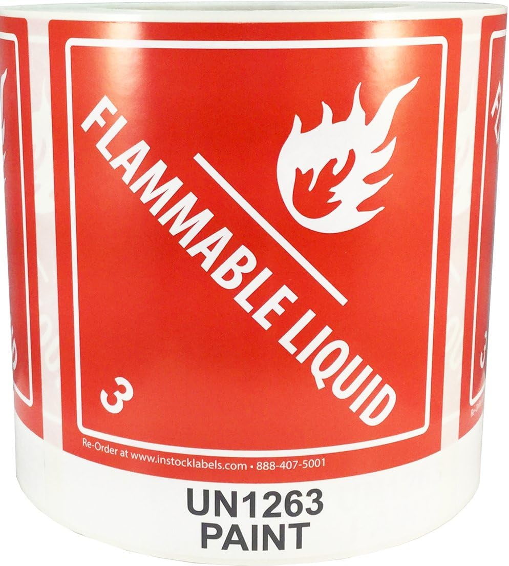 Hazard Class 3 D.O.T. UN1263 Paint Flammable Liquid Labels 4 x 4 3/4 ...