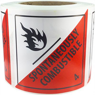 Hazard Class 4 D.O.T. Spontaneously Combustible Labels | 4 x 4" Inch ...