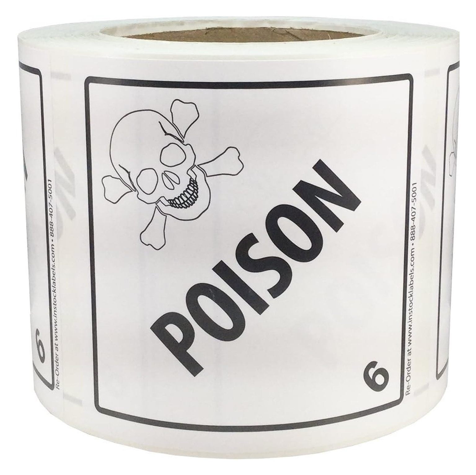 Hazard Class 6 D.O.T. Poison Labels 4x4 Inch Square 500 Adhesive Labels ...