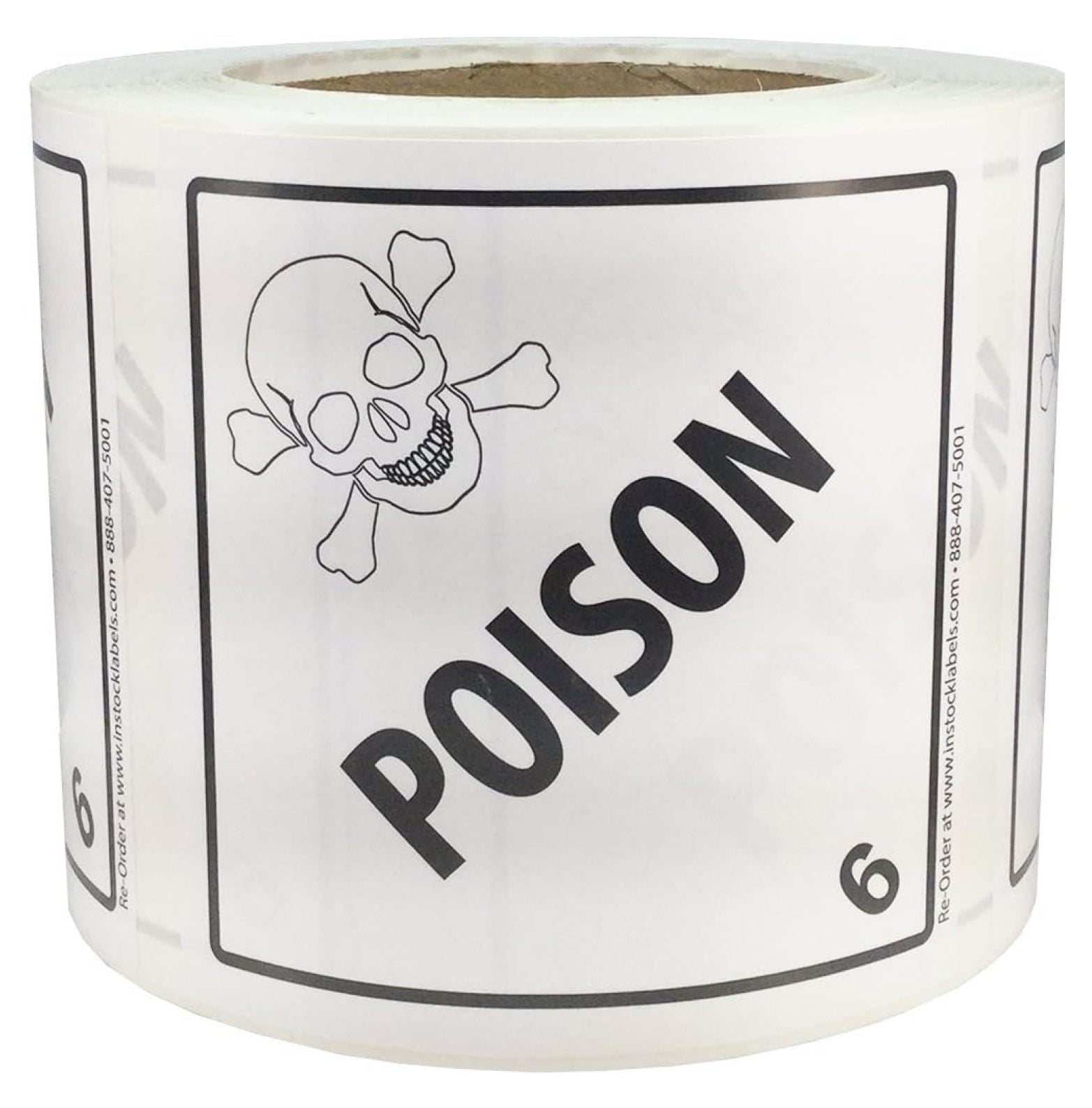 Hazard Class 6 D.O.T. Poison Labels 4x4 Inch Square 500 Adhesive Labels ...