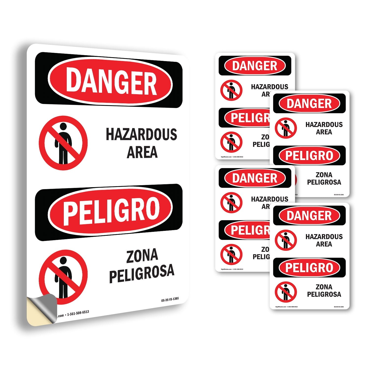 Hazardous Area Bilingual OSHA Danger Vinyl Decal Label 18 Inch x 12 ...