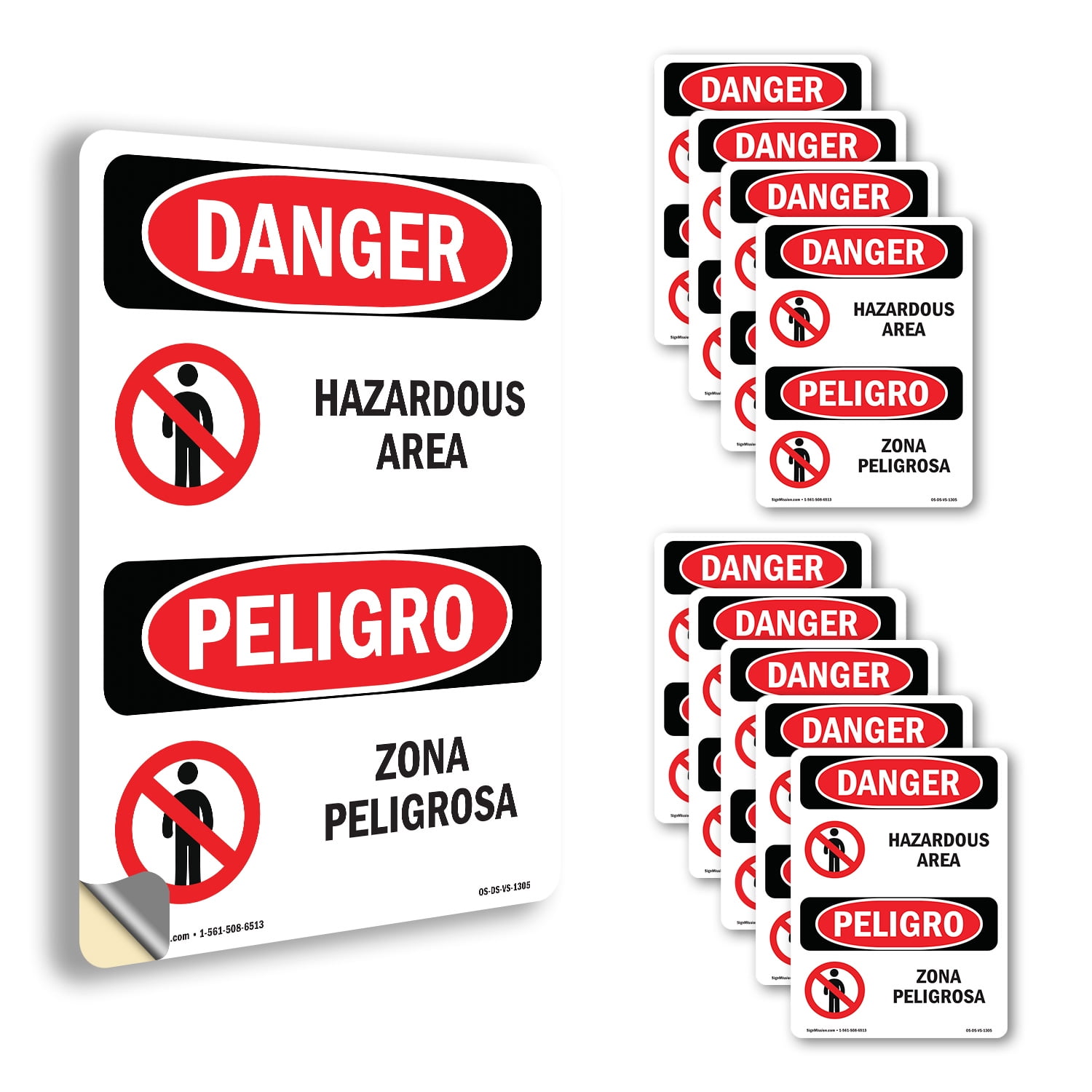 Hazardous Area Bilingual OSHA Danger Vinyl Decal Label 7 Inch x 5 Inch ...