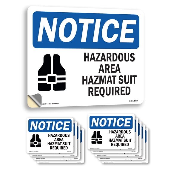 Hazardous Area Hazmat Suit Required With Symbol OSHA Notice Vinyl Decal ...
