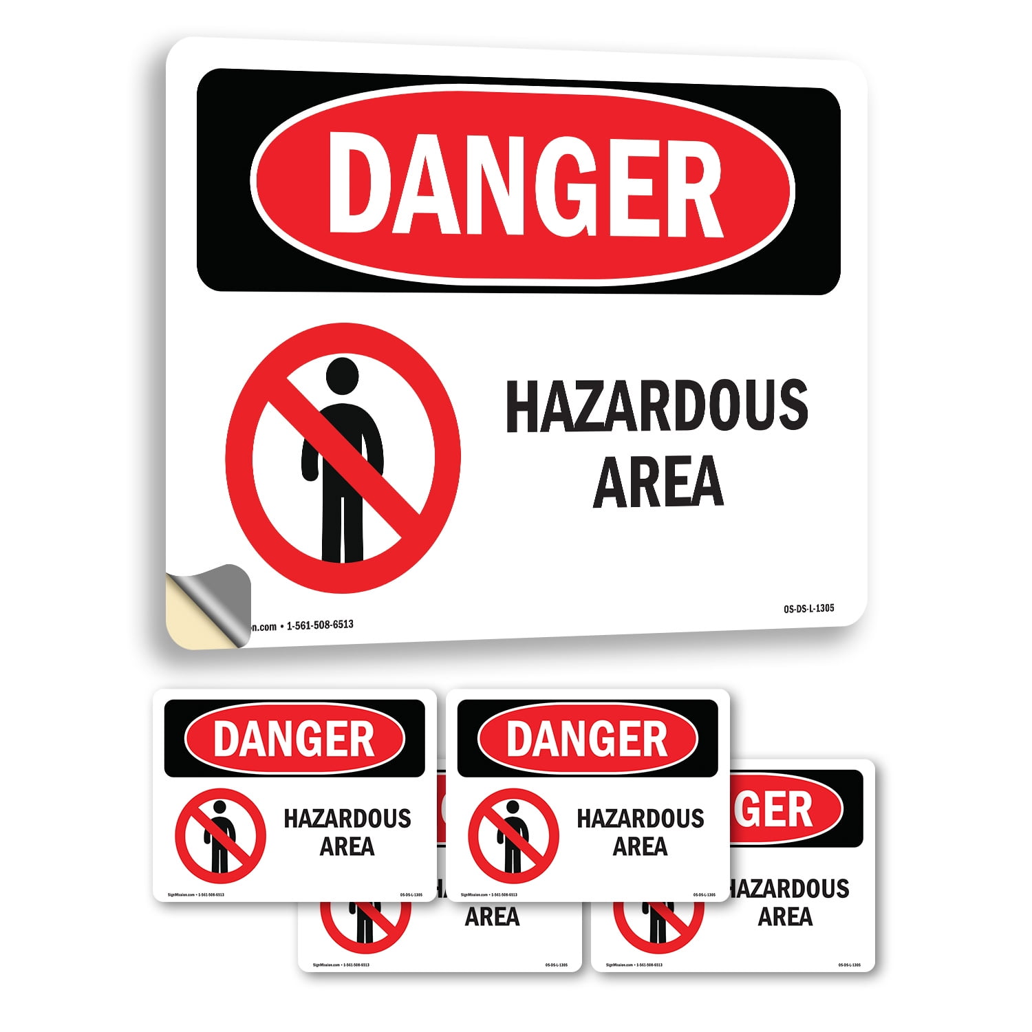 Hazardous Area OSHA Danger Vinyl Decal Label 24 Inch x 18 Inch - 5 Pack ...