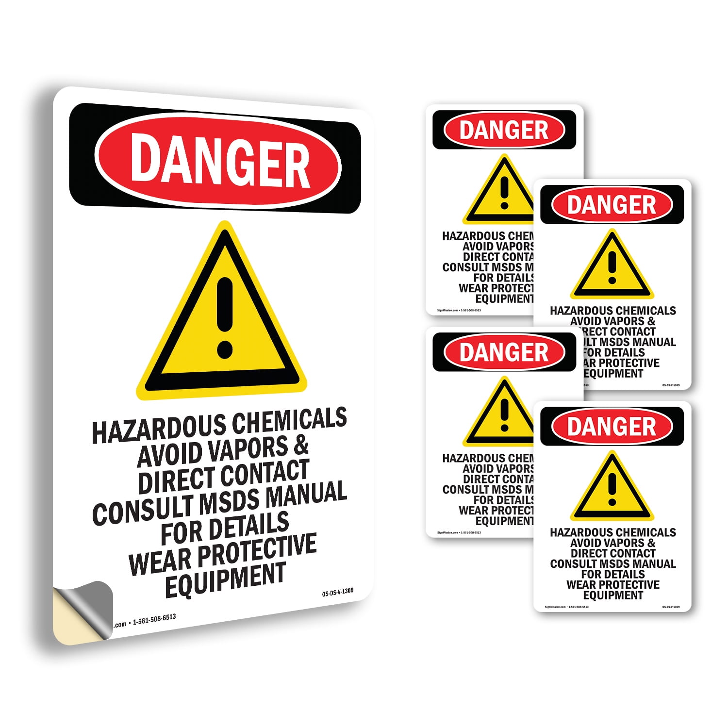 Hazardous Chemicals OSHA Danger Vinyl Decal Label 10 Inch x 7 Inch - 5 ...