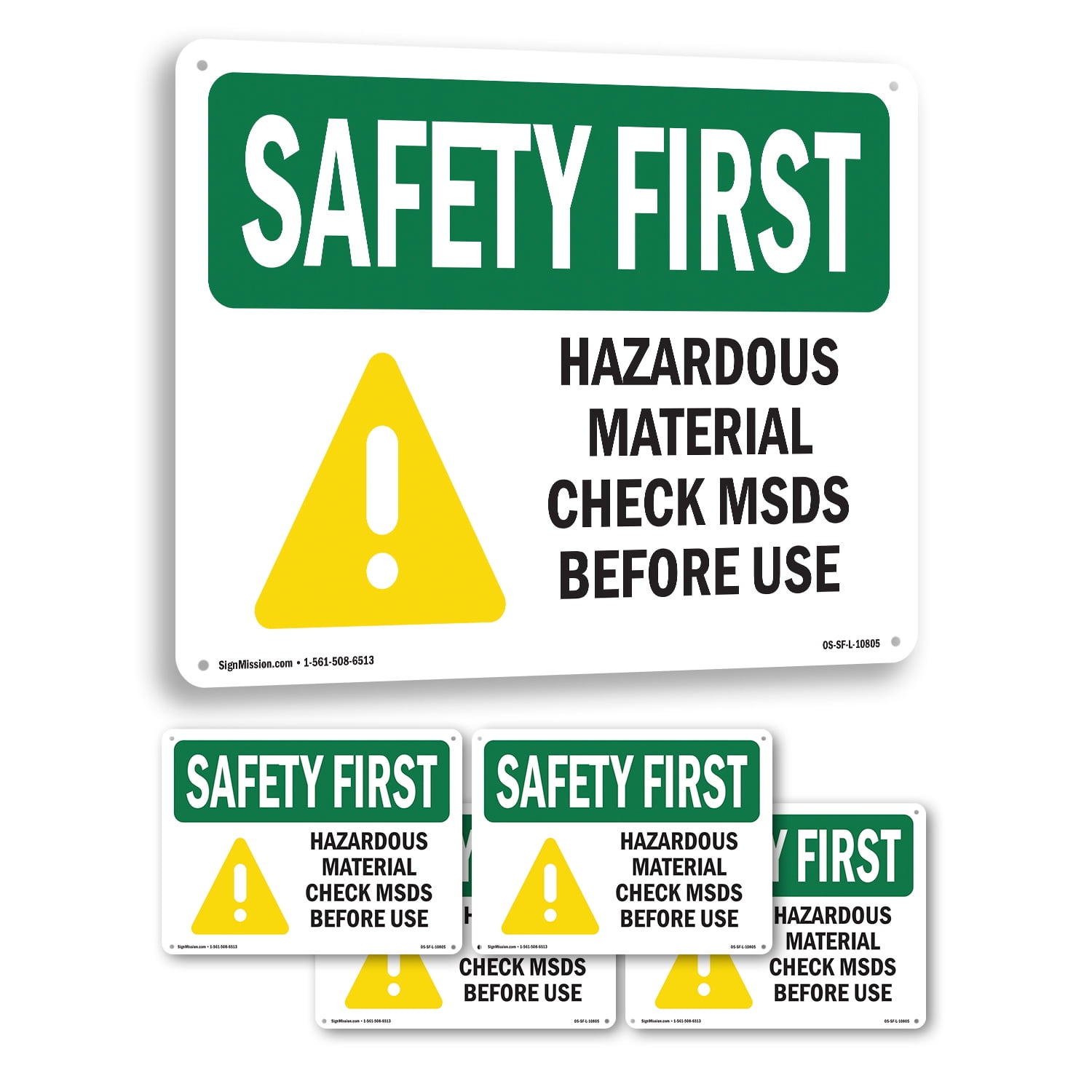 Hazardous Material Check MSDS Before OSHA SAFETY FIRST Rigid Plastic ...