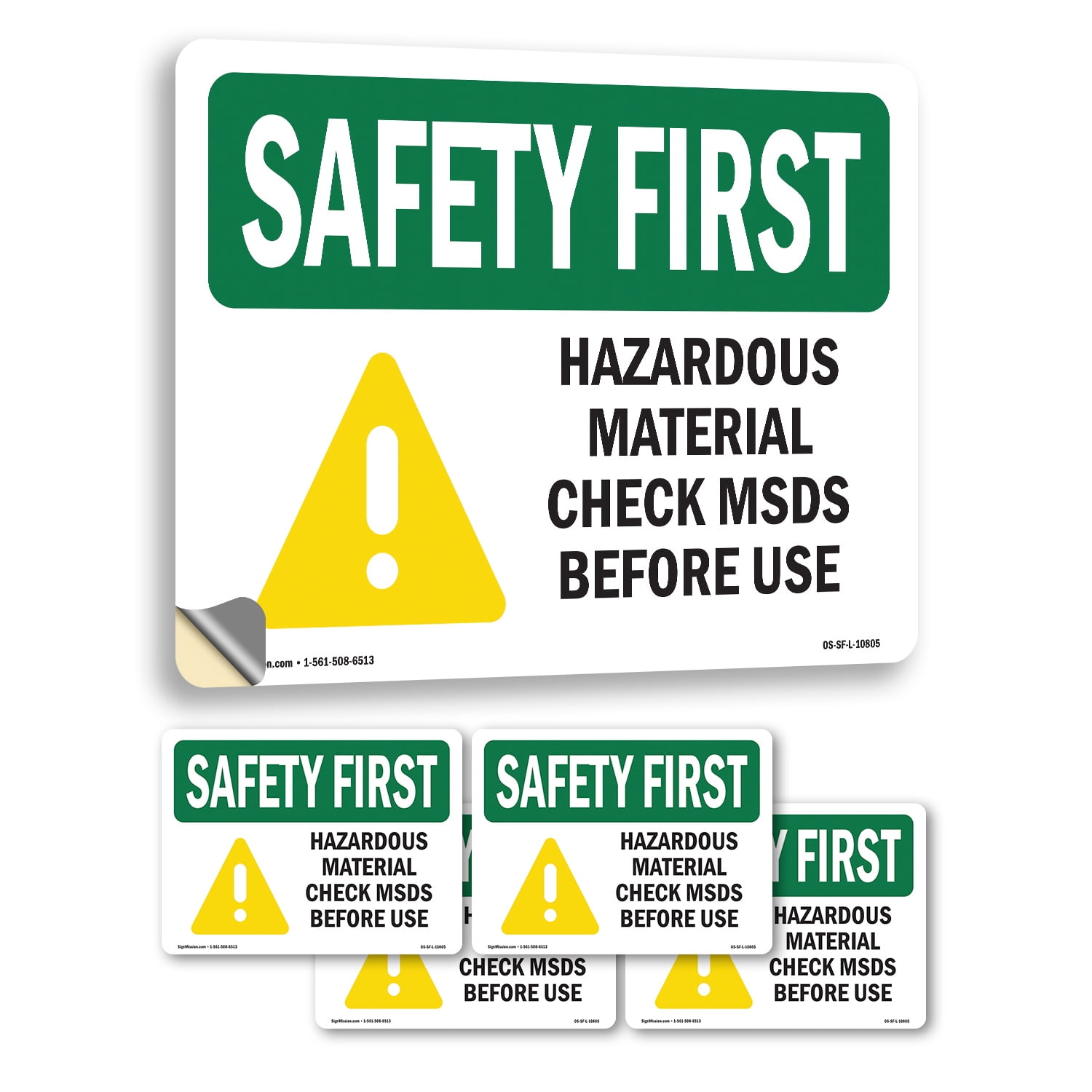 Hazardous Material Check MSDS Before OSHA SAFETY FIRST Vinyl Decal ...