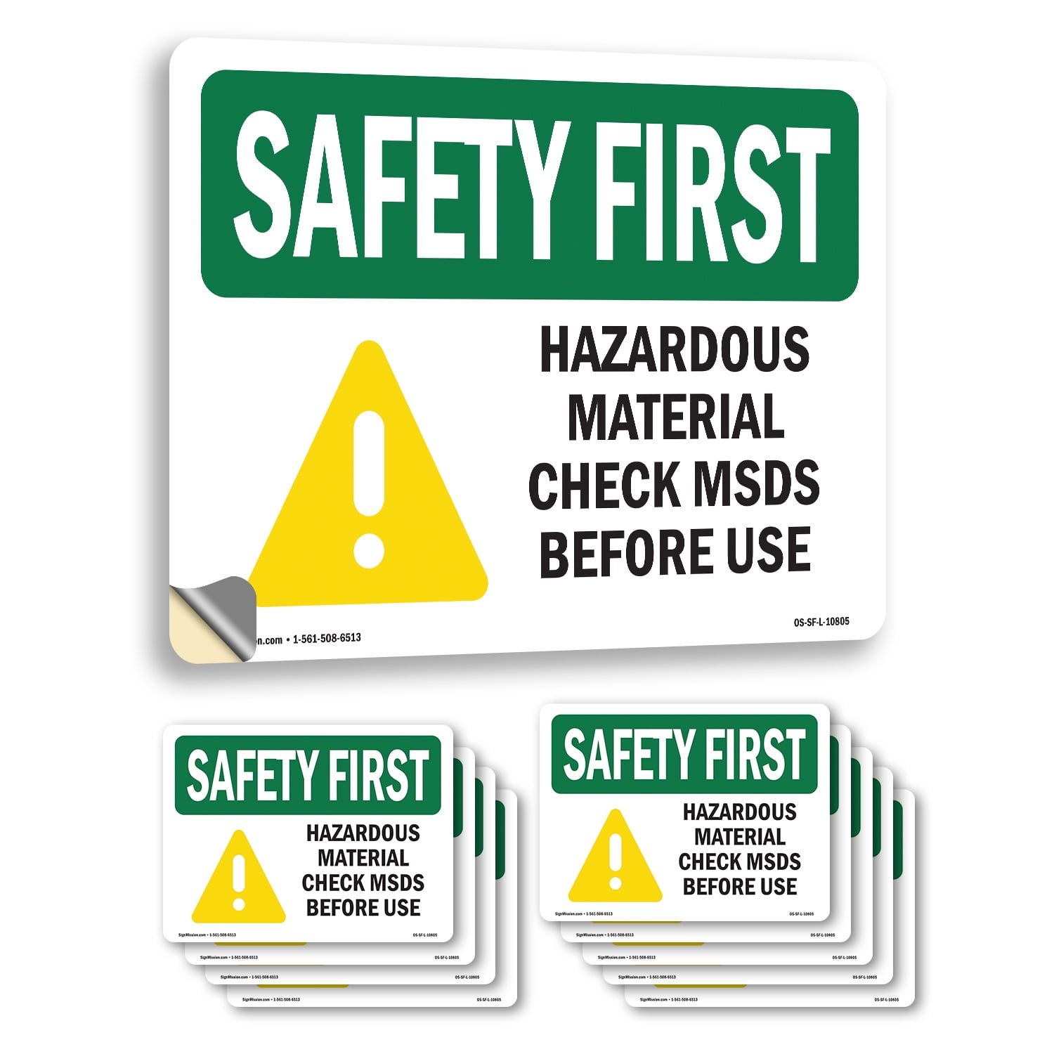 Hazardous Material Check MSDS Before OSHA SAFETY FIRST Vinyl Decal ...