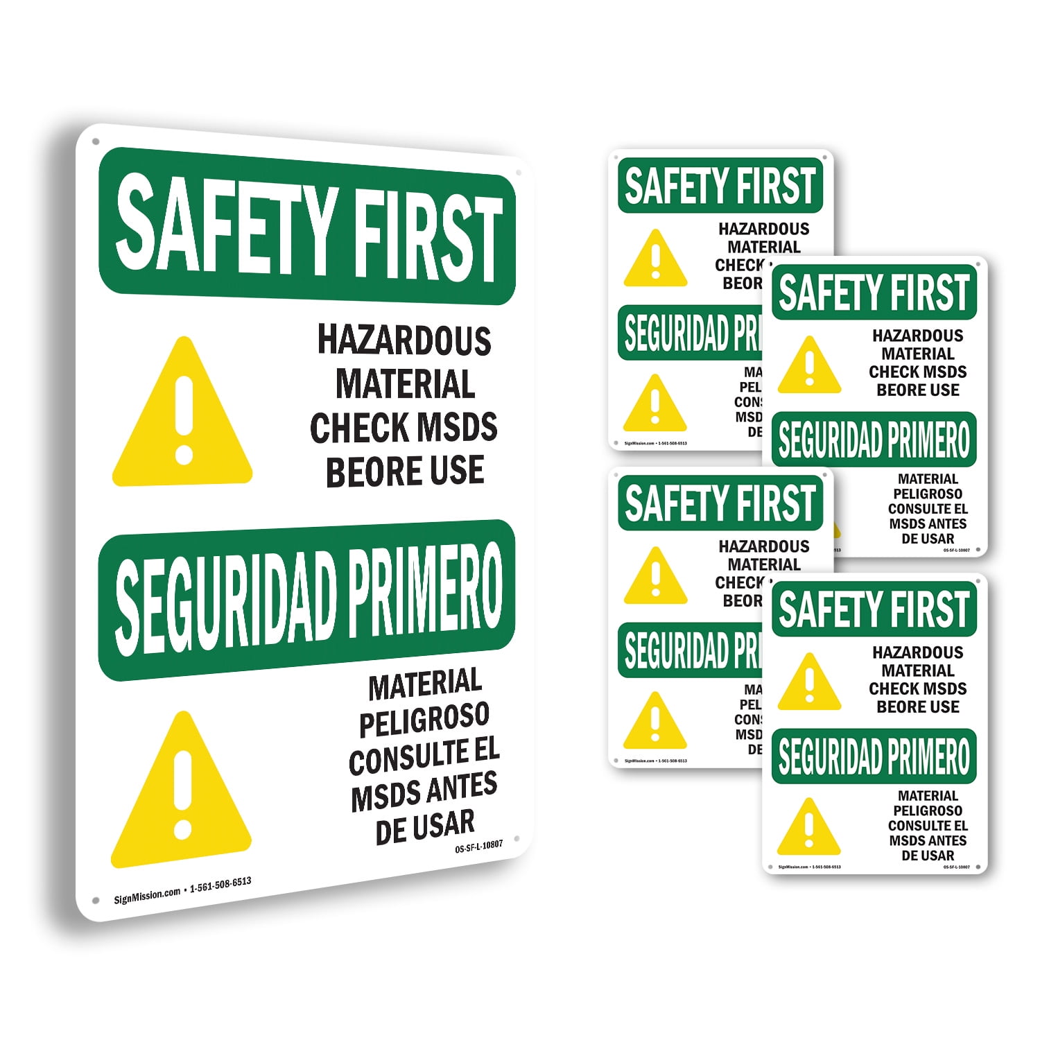 Hazardous Material MSDS Bilingual OSHA SAFETY FIRST Rigid Plastic Sign 18 Inch x 12 Inch - 5 ...