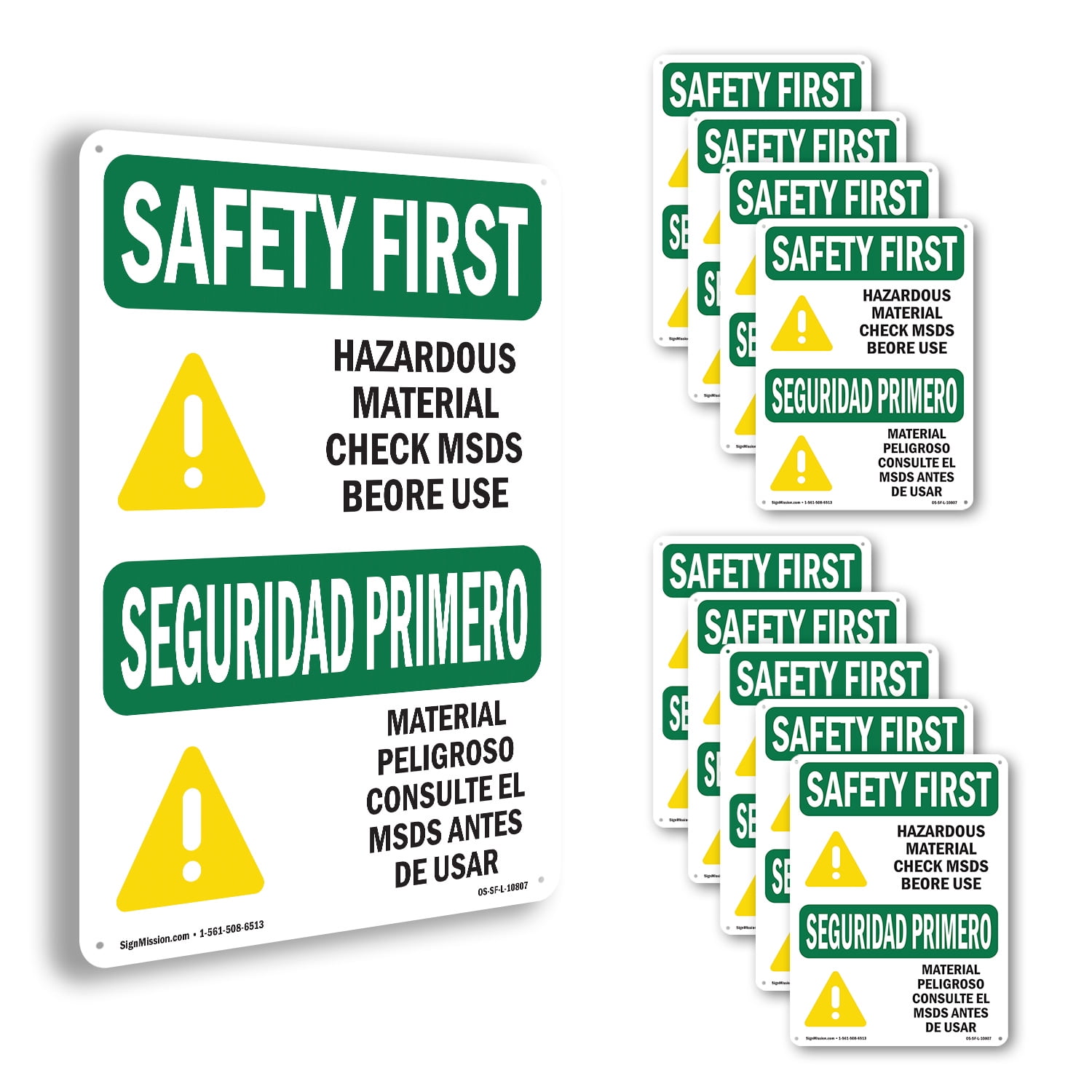 Hazardous Material MSDS Bilingual OSHA SAFETY FIRST Rigid Plastic Sign ...